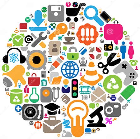 Icon set in circle stock vector. Illustration of envelope - 10688907