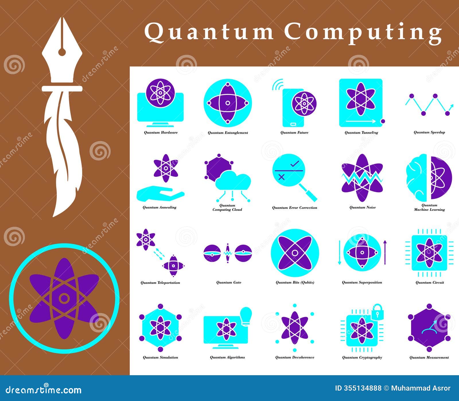 Icon Set Color Quantum Computing Stock Illustration - Illustration of ...