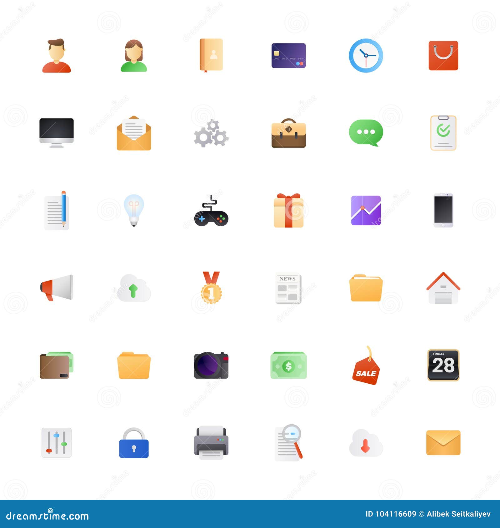 Big Icon Set. Colored Semi Flat Icons Pack for Awesome and Style Web or ...