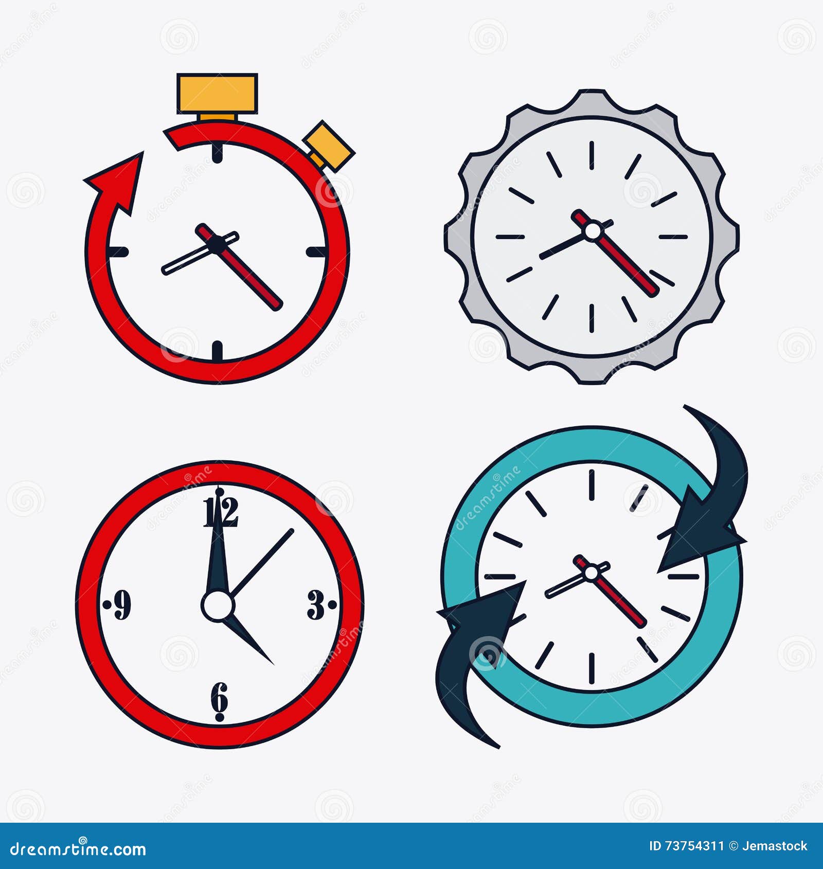 Icon Set of Colorfull Clocks. Time Design. Vector Graphic Stock ...