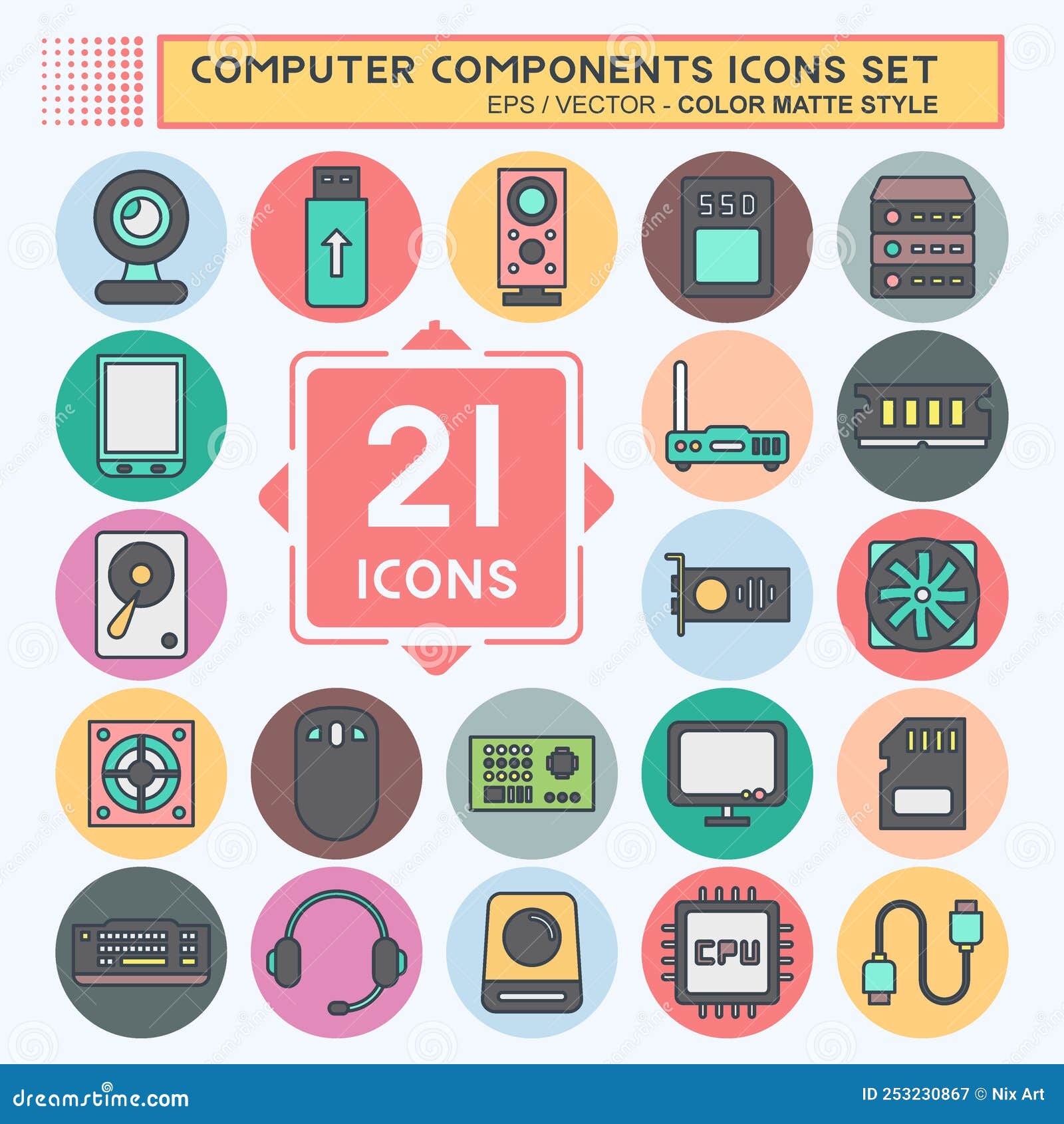 Icon Set Computer Components. Suitable for Education Symbol. Color Mate ...