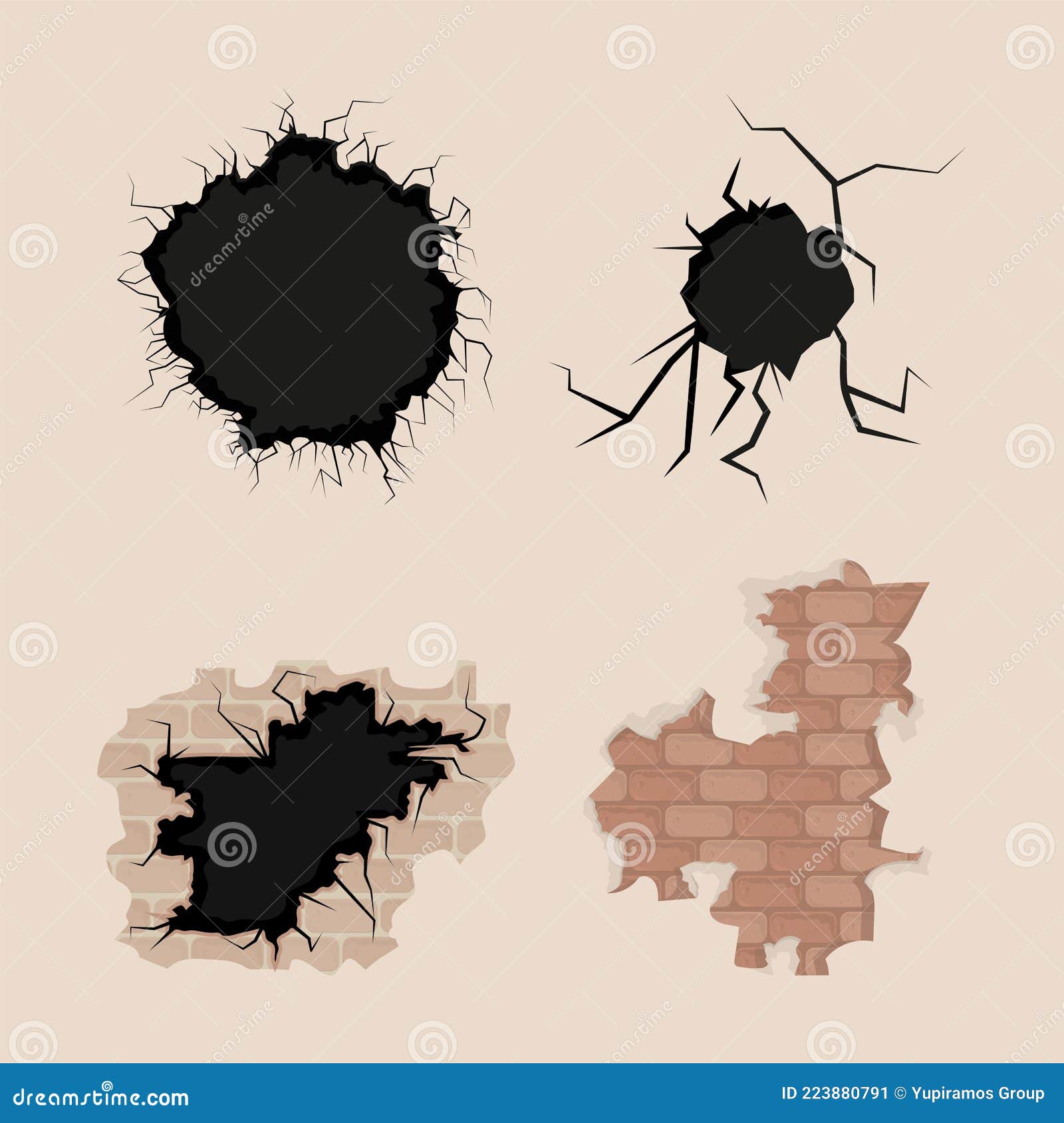 Icon Set Cracked Bricks Wall Stock Vector - Illustration of freedom ...