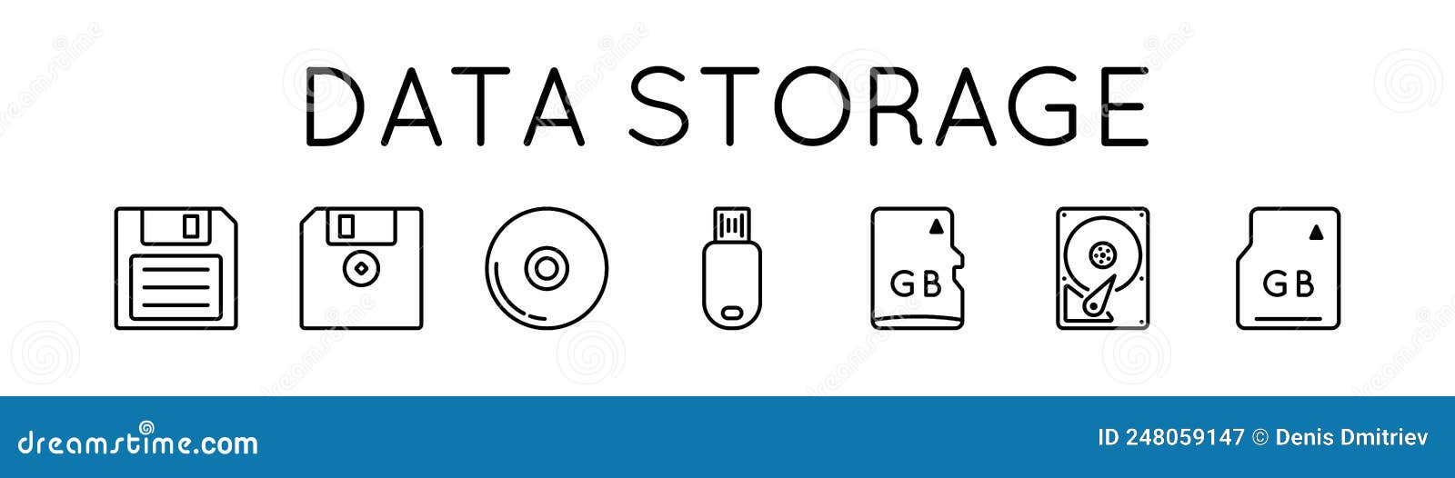 Icon Set Data Storage. Presented Flash Card, Floppy Disk, Hard Disk ...
