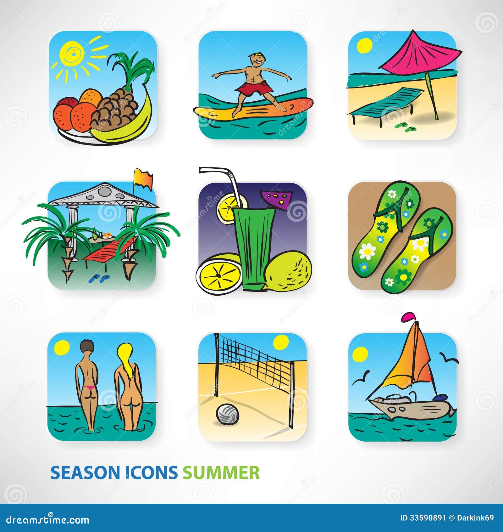 Icon Set for Design on the Summer Stock Vector - Illustration of ...