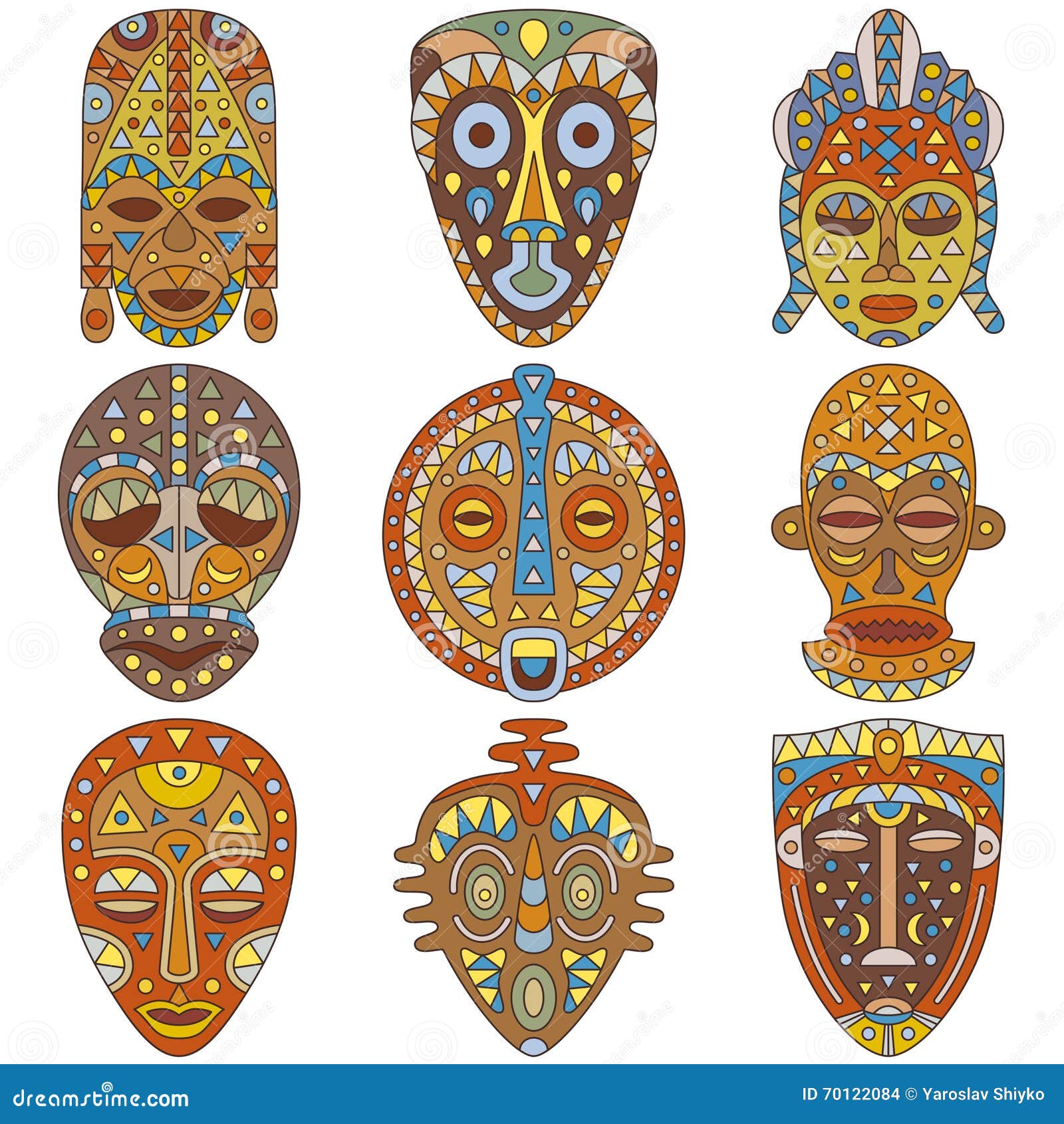 Icon Set. Different Ethnic Masks Stock Vector - Illustration of emblem ...