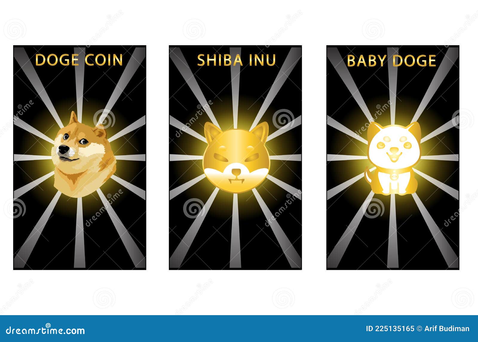 Icon Set Doge Coin Crypto, Doge Meme With Glowing Lines, For Web ...