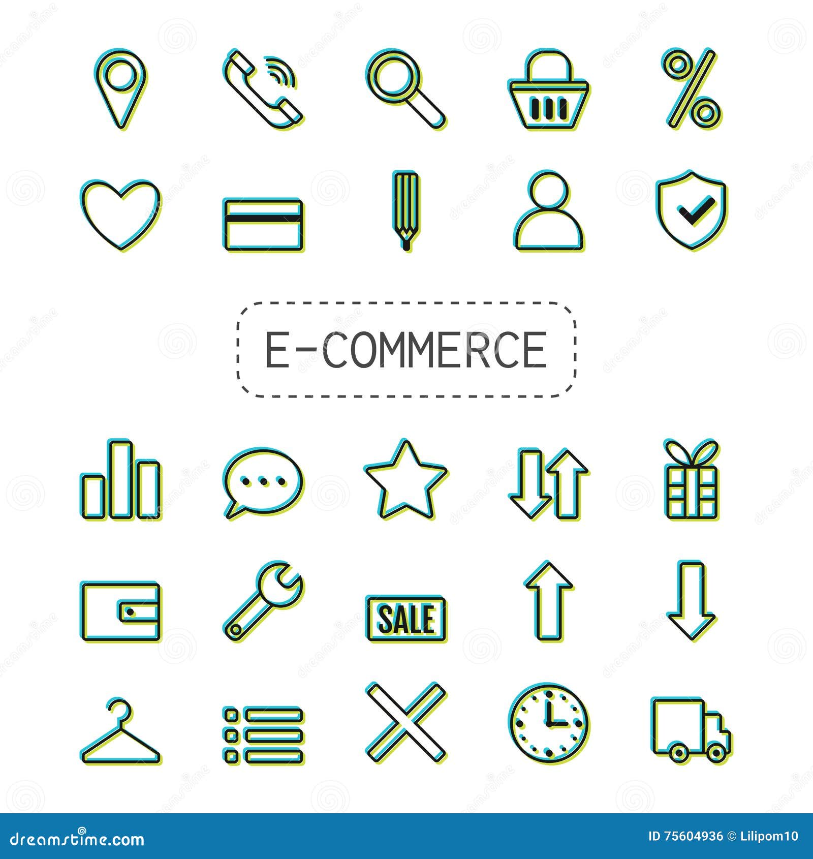 Icon Set E-Commerce. Flat Linear Design, Shopping Symbols, Elements ...