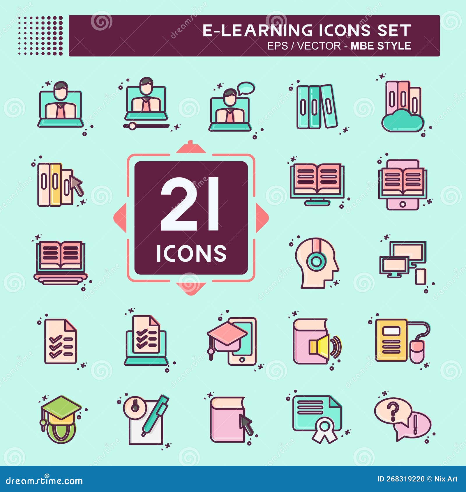 Icon Set E-Learning. Related To Education Symbol. MBE Style. Simple ...