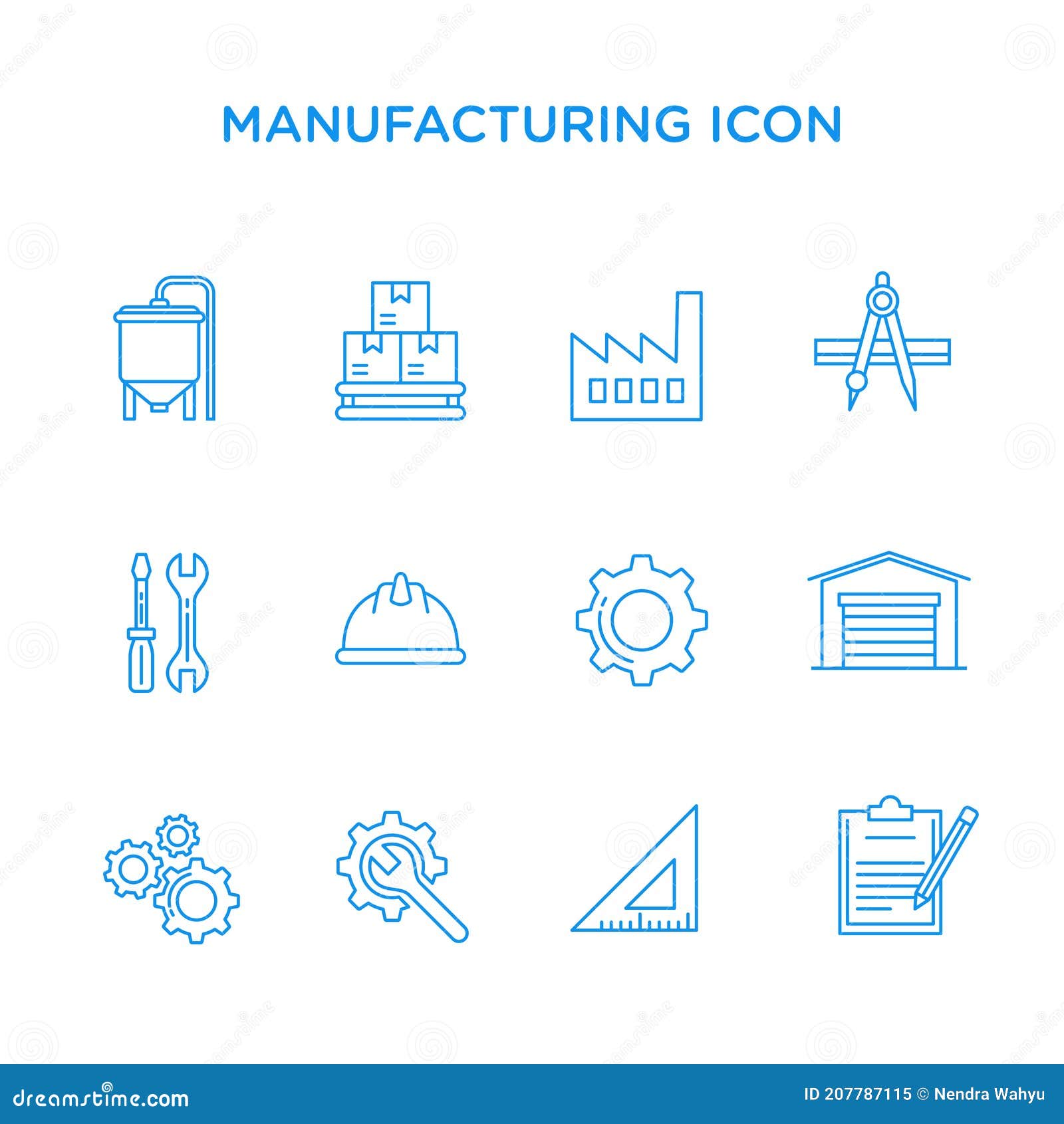 Icon Set of Elements of Processing Goods in Factories. Stock Vector ...