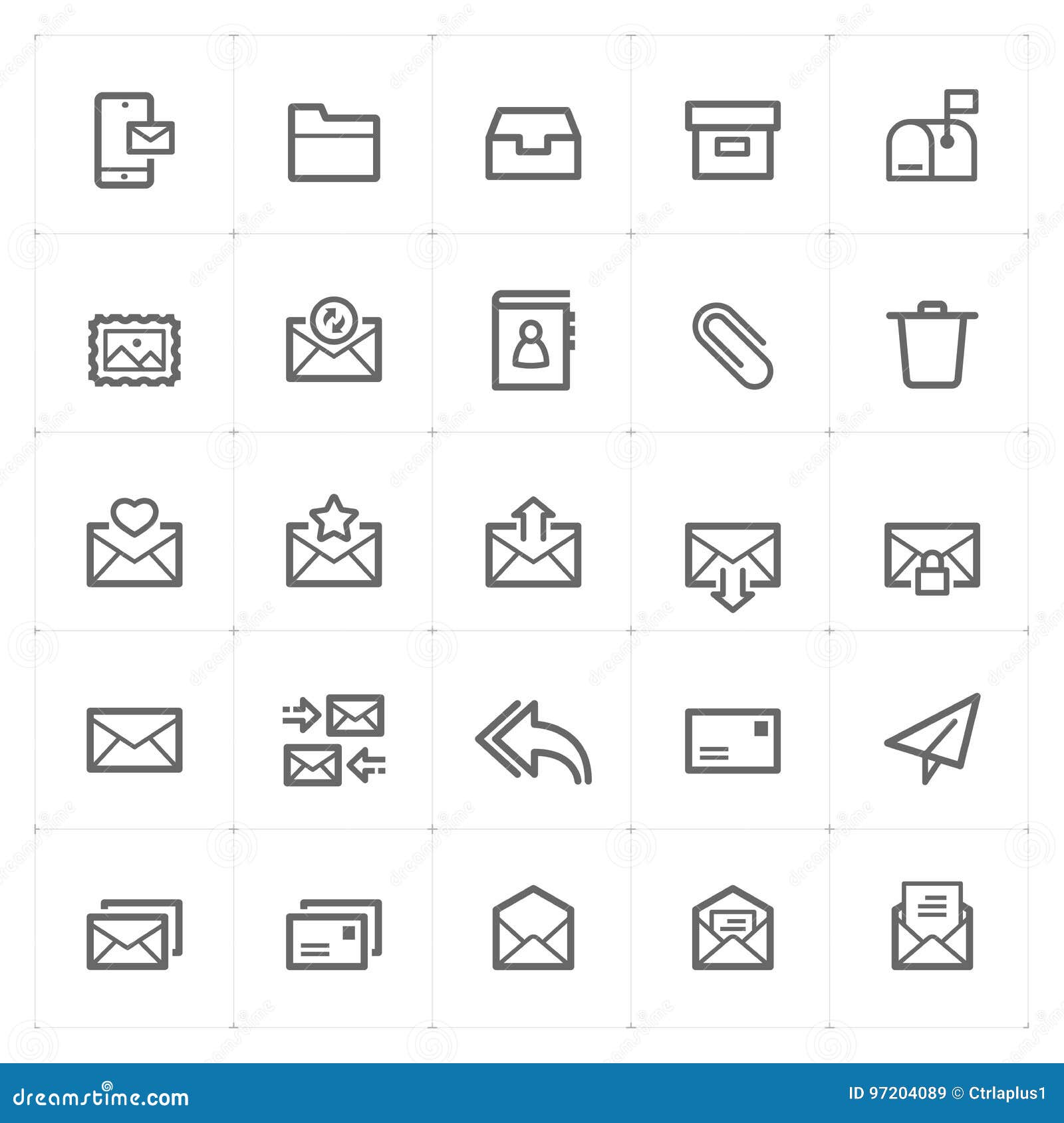 Icon Set - Email and Letter Outline Stroke Stock Vector - Illustration ...