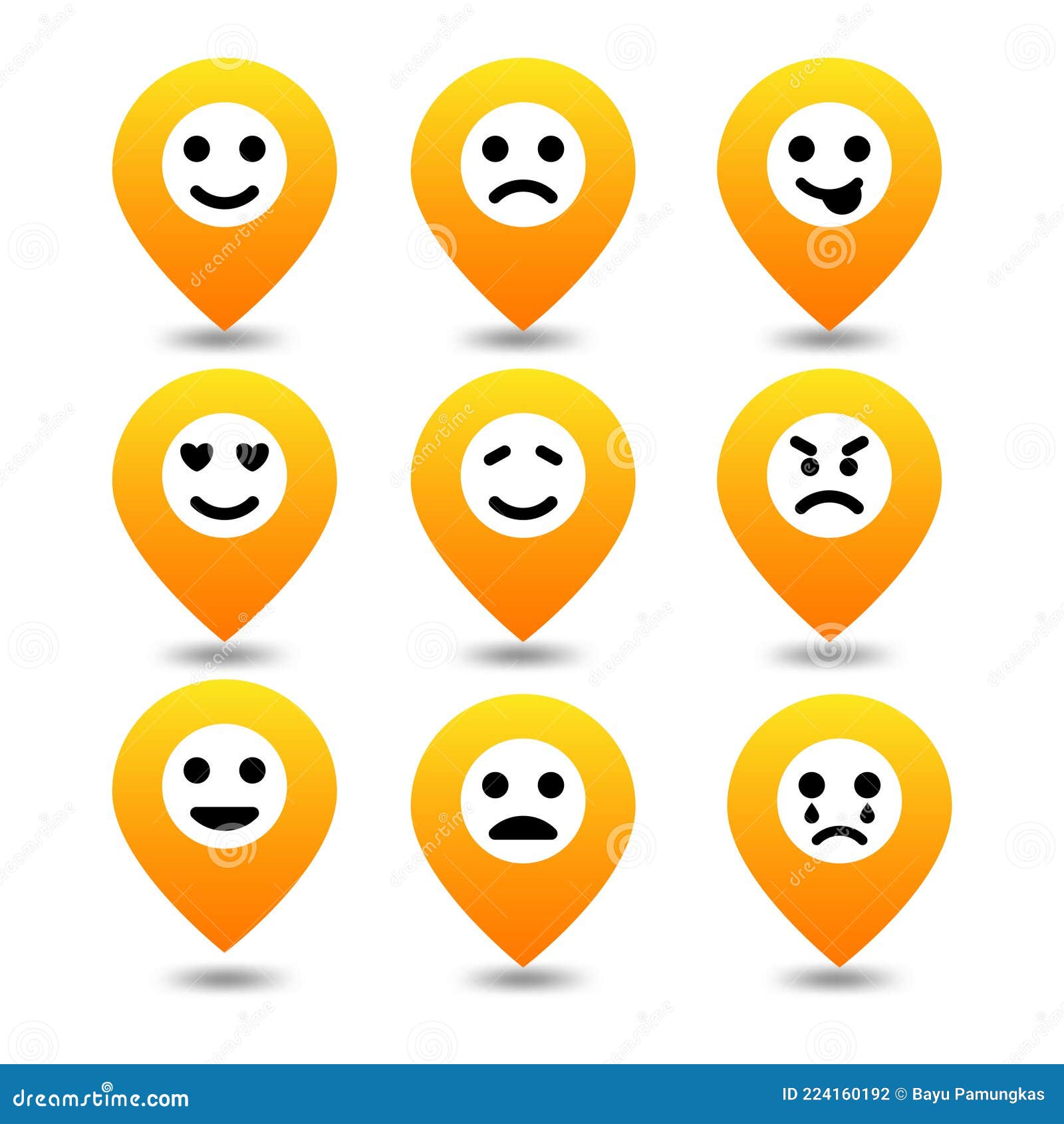 Icon Set Emoji Pin Location Expressions of Emotion Stock Vector ...