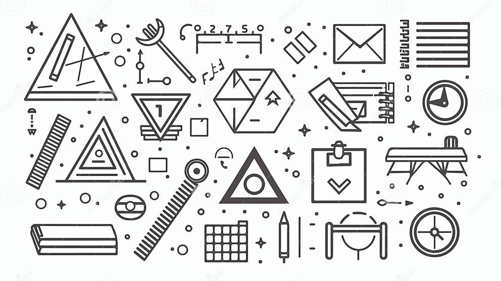 Geometric Icon Set of Square, Triangle & Measuring Instruments for ...