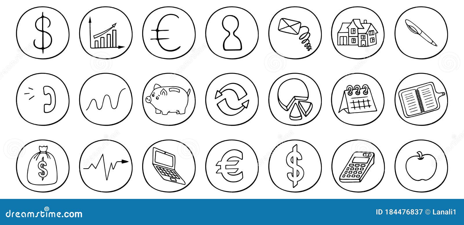 Icon Set. Financial Topics. Vector. Doodle Style. Thumbnails. Outline ...