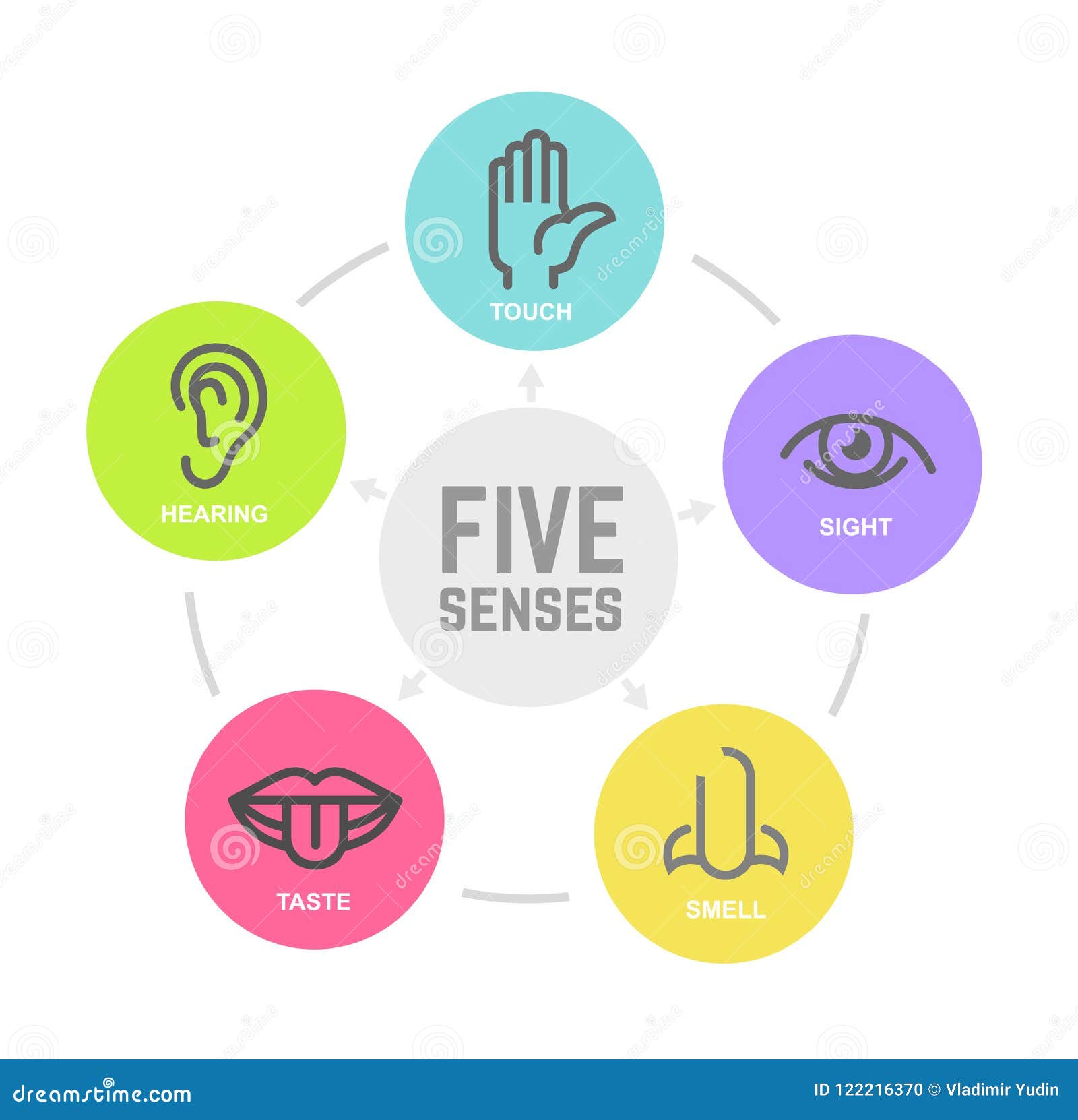 Five human senses stock vector. Illustration of listen - 122216370