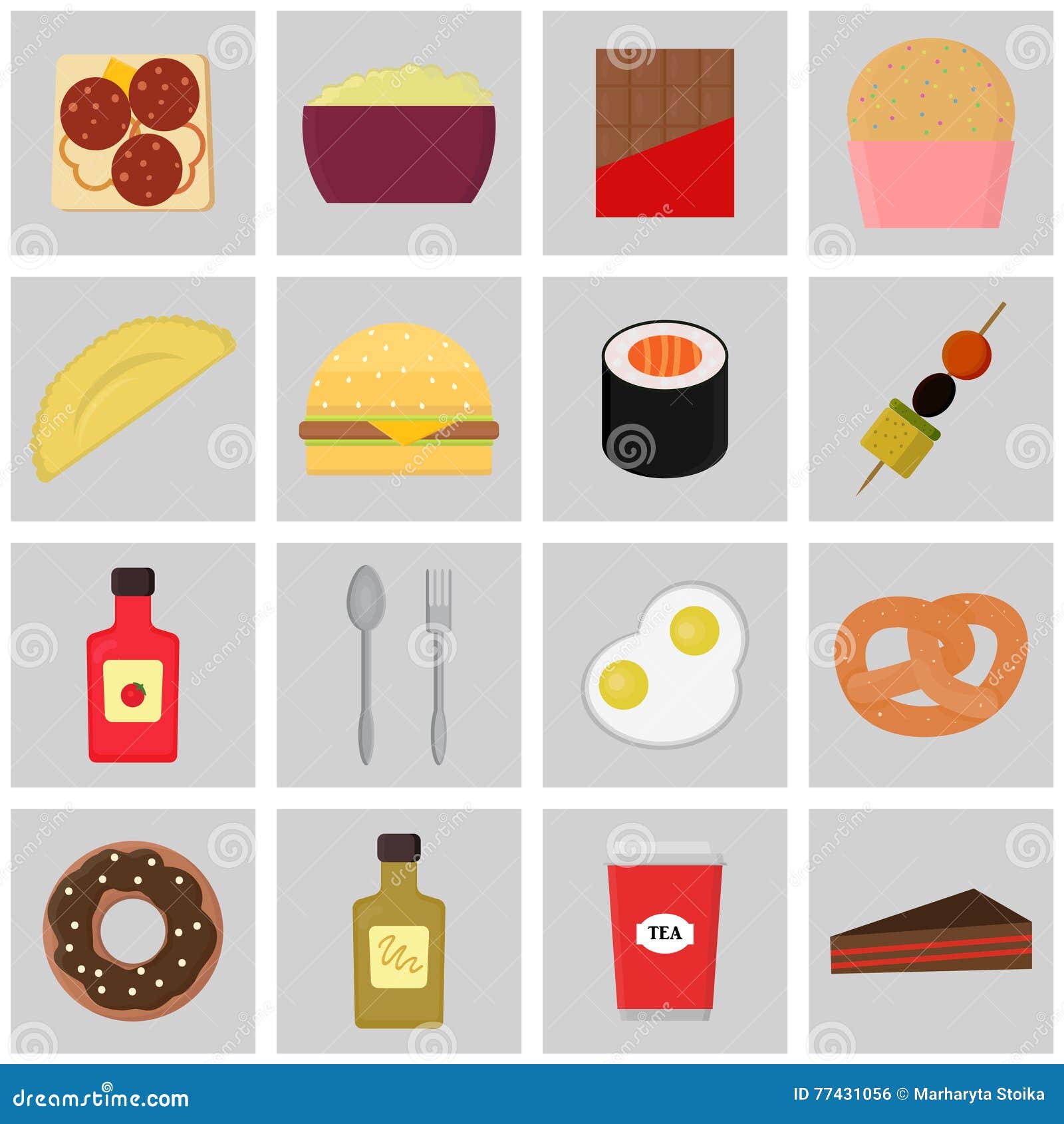 Icon Set Food. Colored Vector Buttons. Stock Vector - Illustration of ...