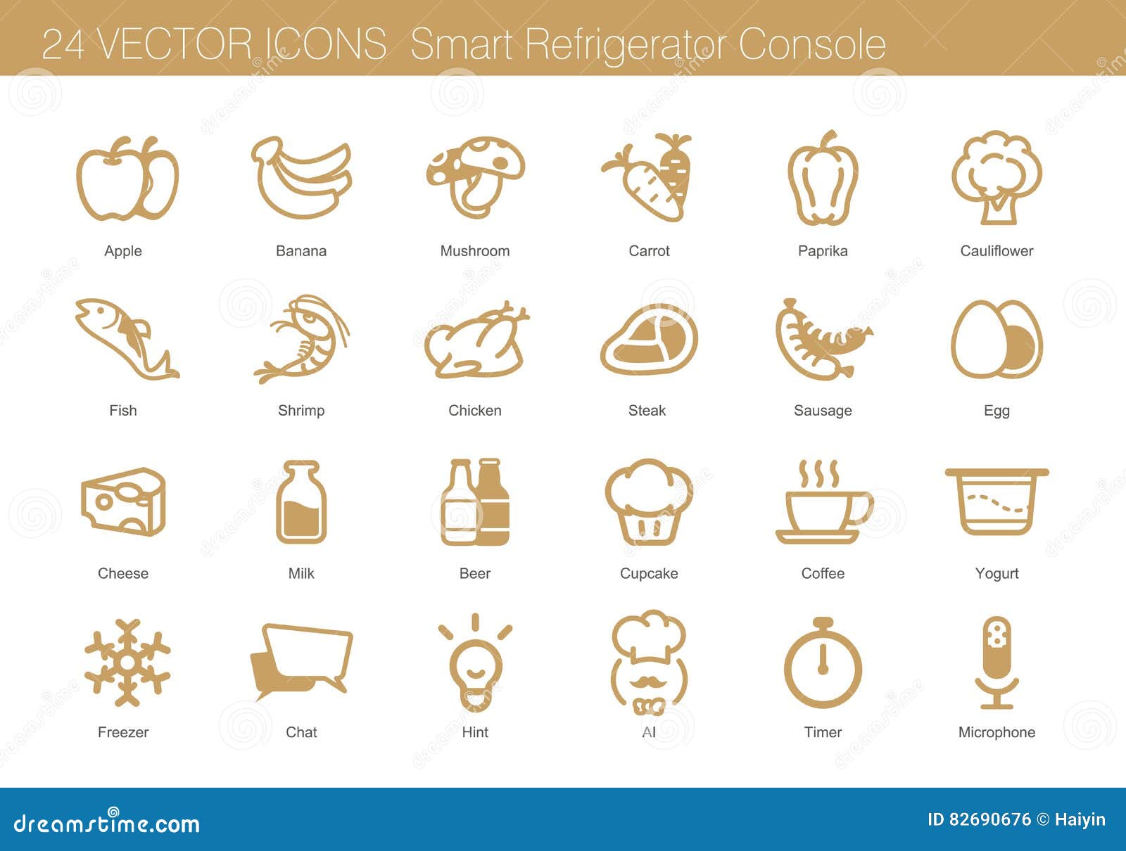 Icon Set of Food, Drink and Smart Refrigerator Stock Vector ...