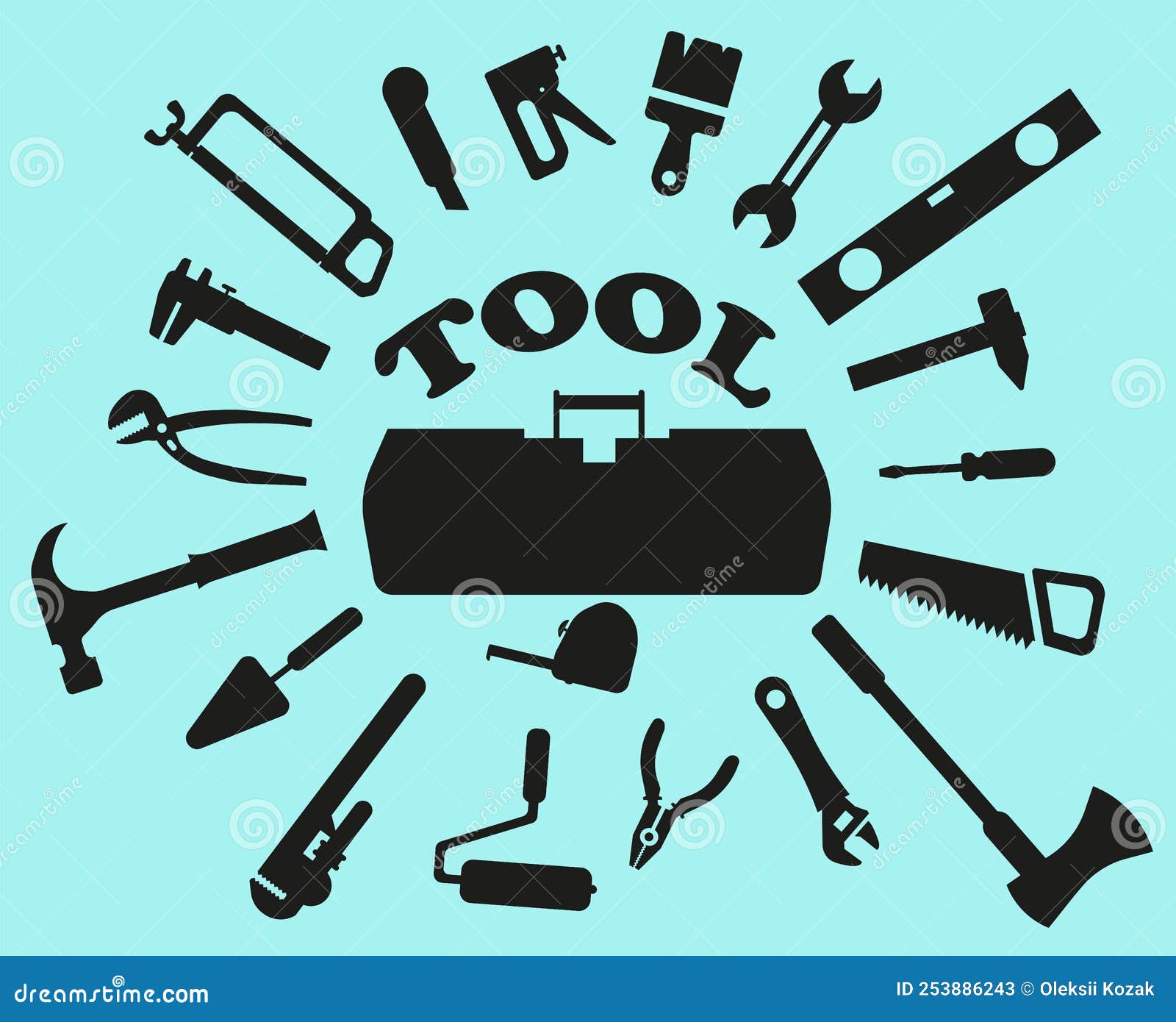 Hand Tools Isolated on a Blue Background Stock Vector - Illustration of ...