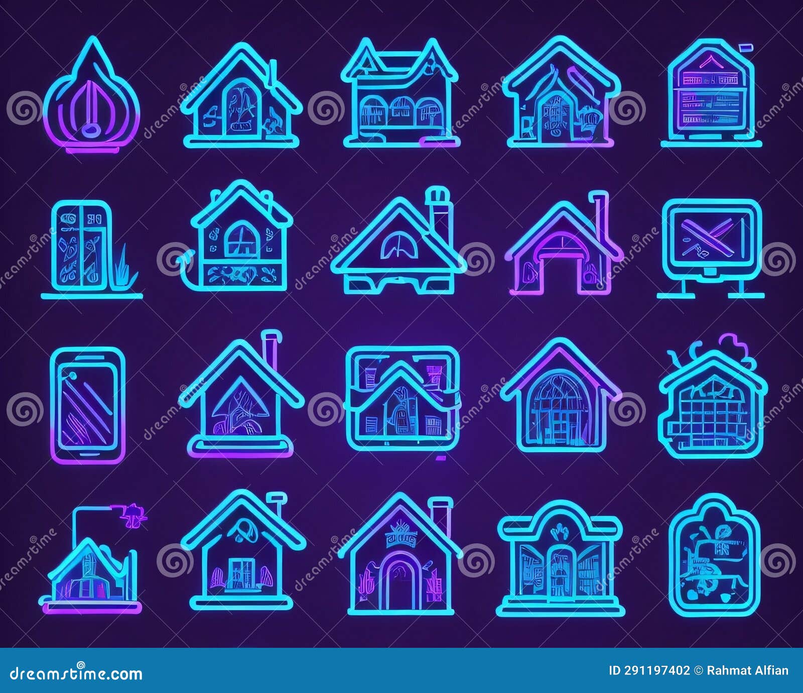Icon Set House, Neon Light, House Neon, Icon Computer, Icon Smarphone ...