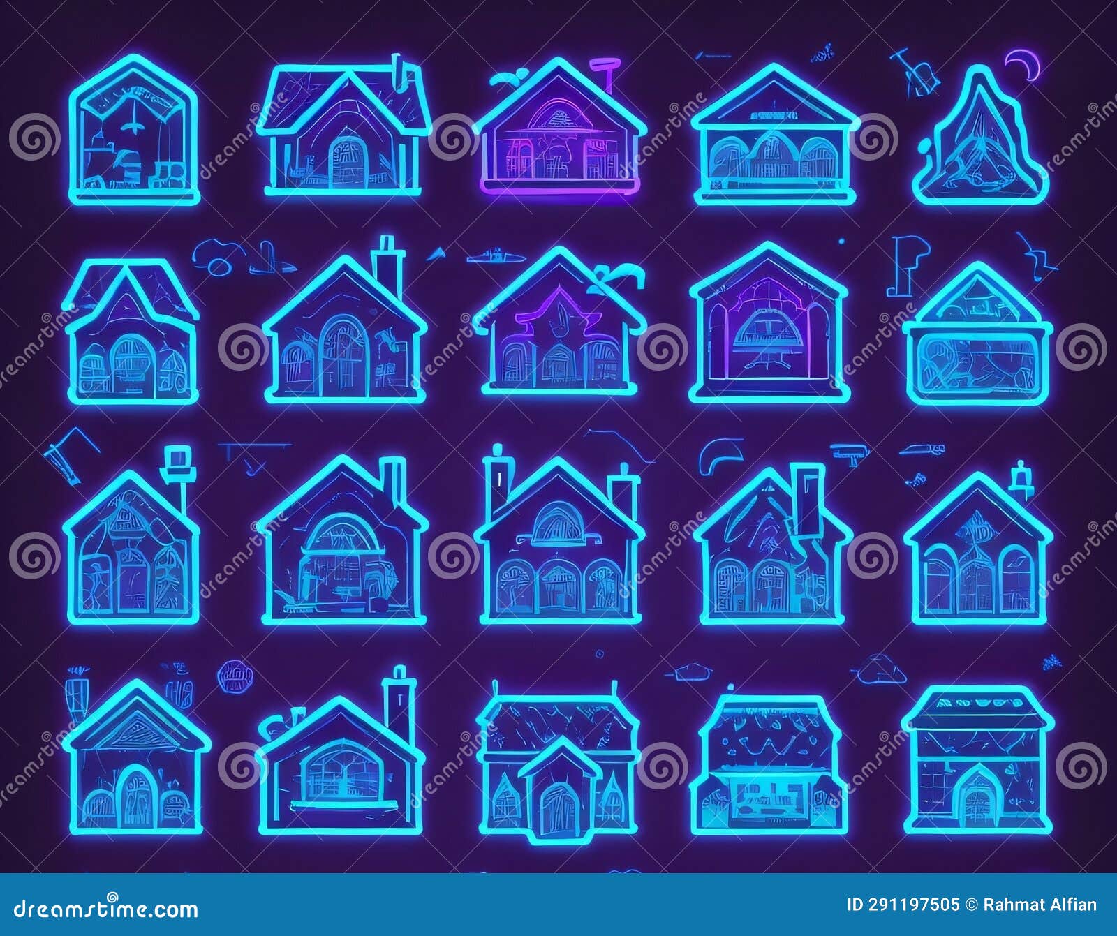 Icon Set House, Neon Light, House Neon, Icon Computer, Icon Smarphone ...