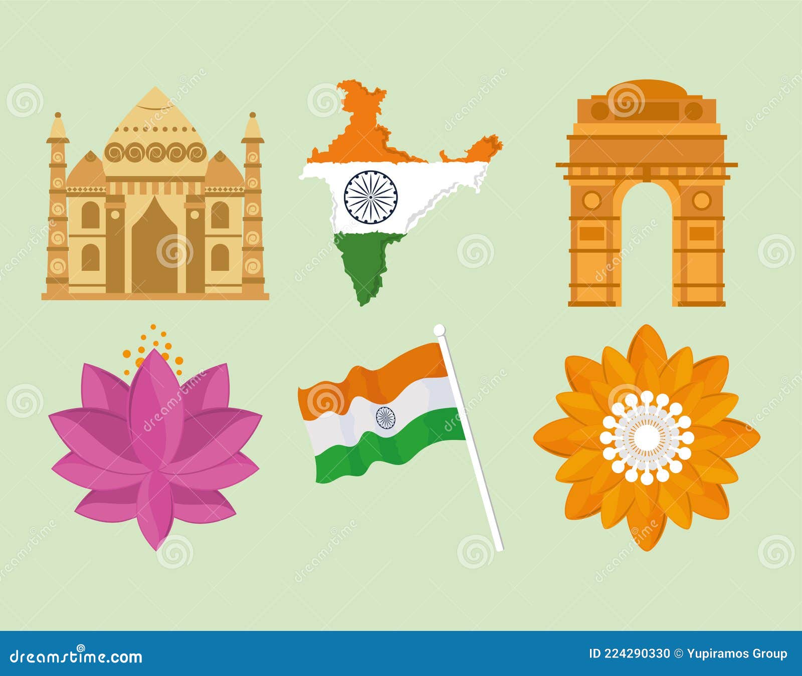 Icon Set Indian Independence Stock Vector - Illustration of culture ...