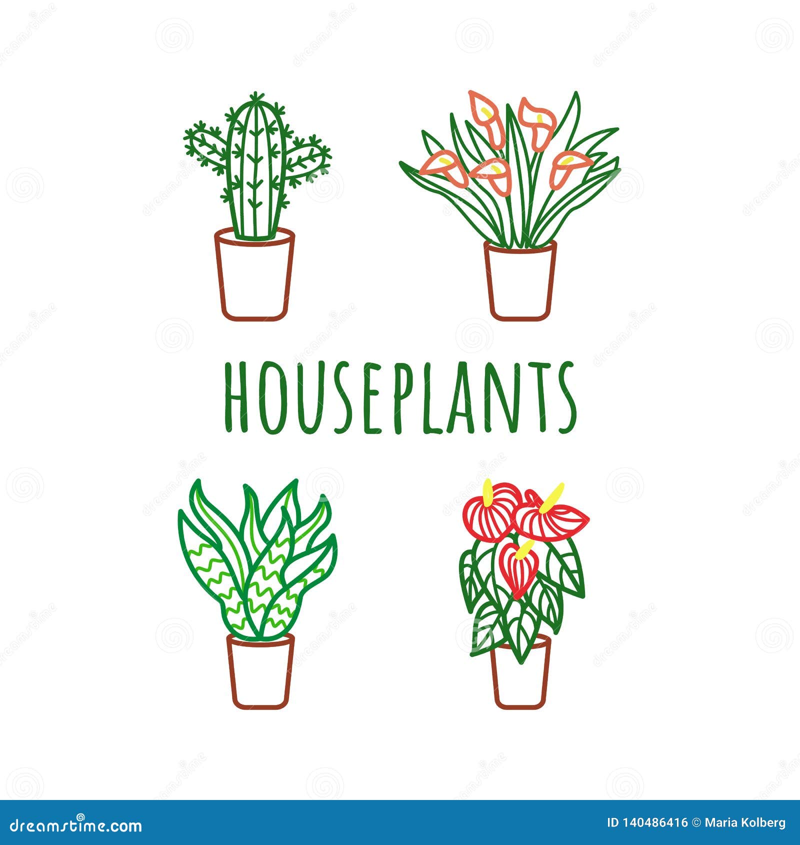 Icon Set of Indoor Plants. Vector Illustration Stock Illustration ...