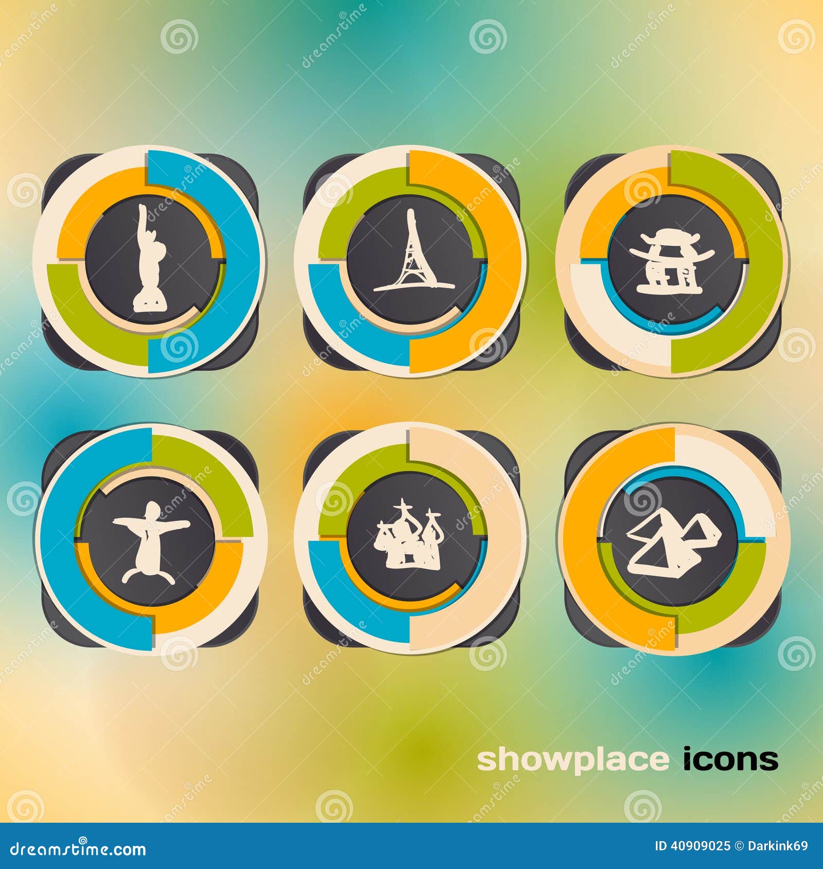 Icon Set with Landmarks and Attraction Stock Vector - Illustration of ...