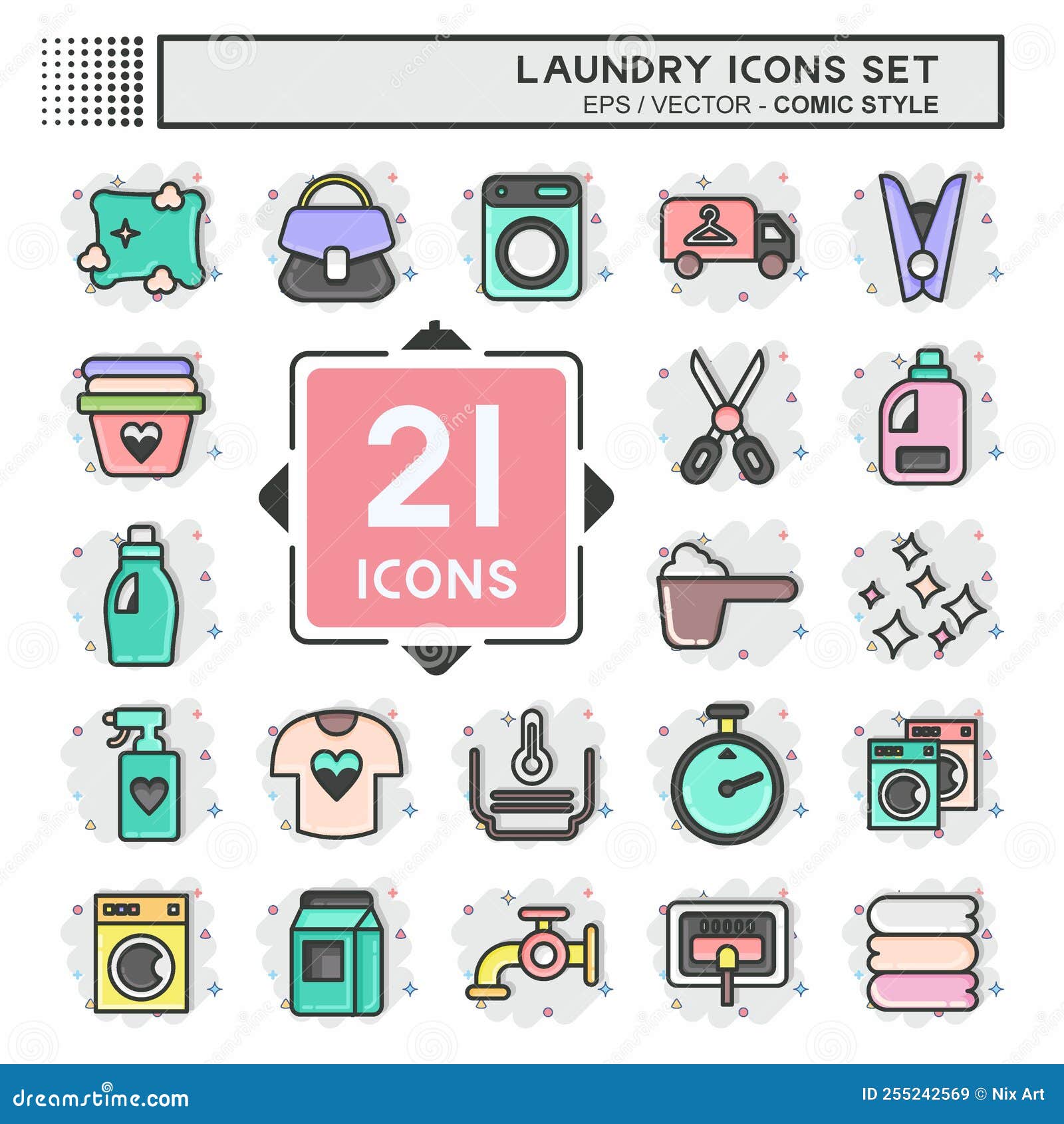 Icon Set Laundry. Related To Laundry Symbol. Comic Style. Simple Design ...
