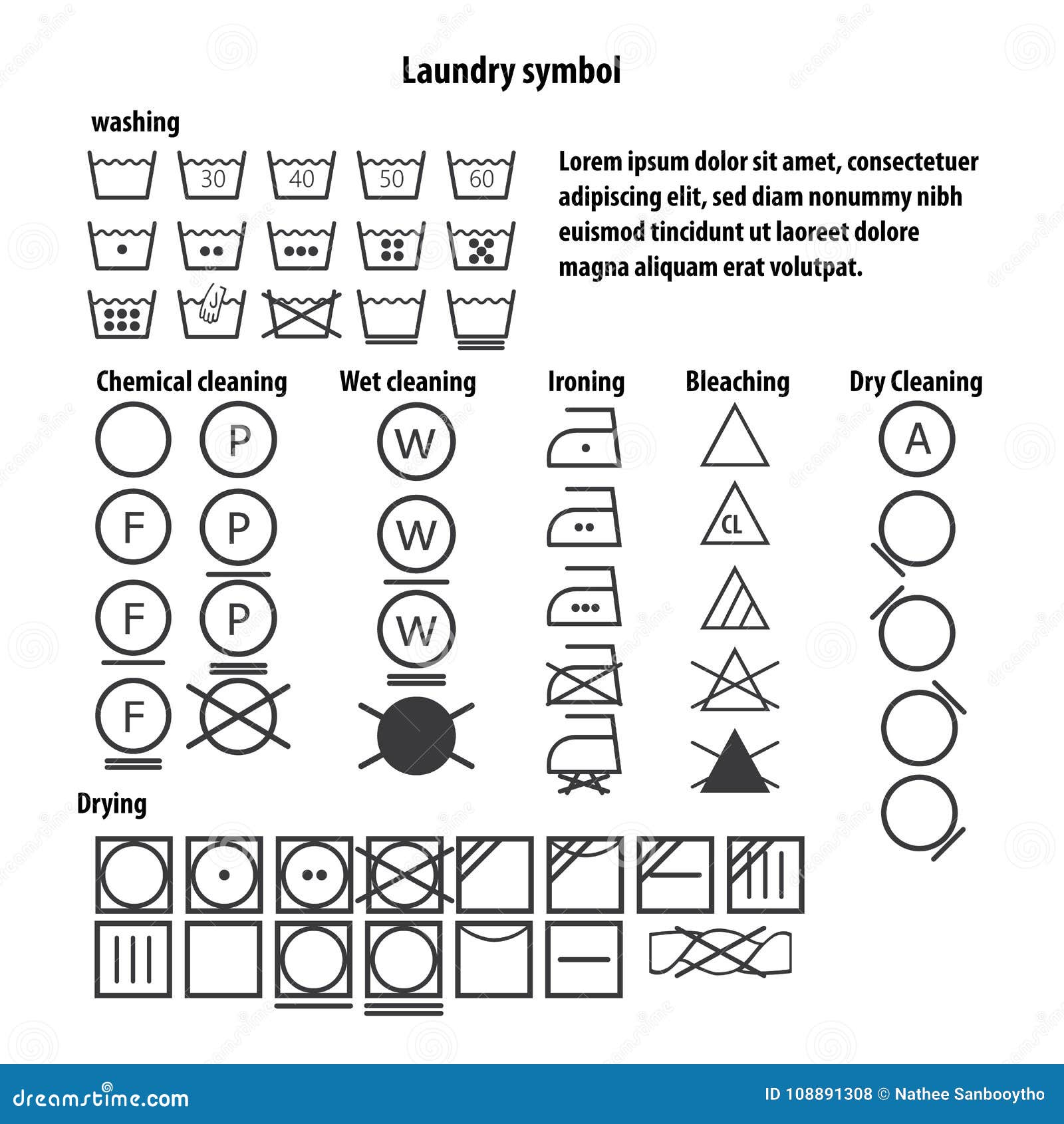 Icon Set of Laundry Symbols Stock Vector - Illustration of instructions ...