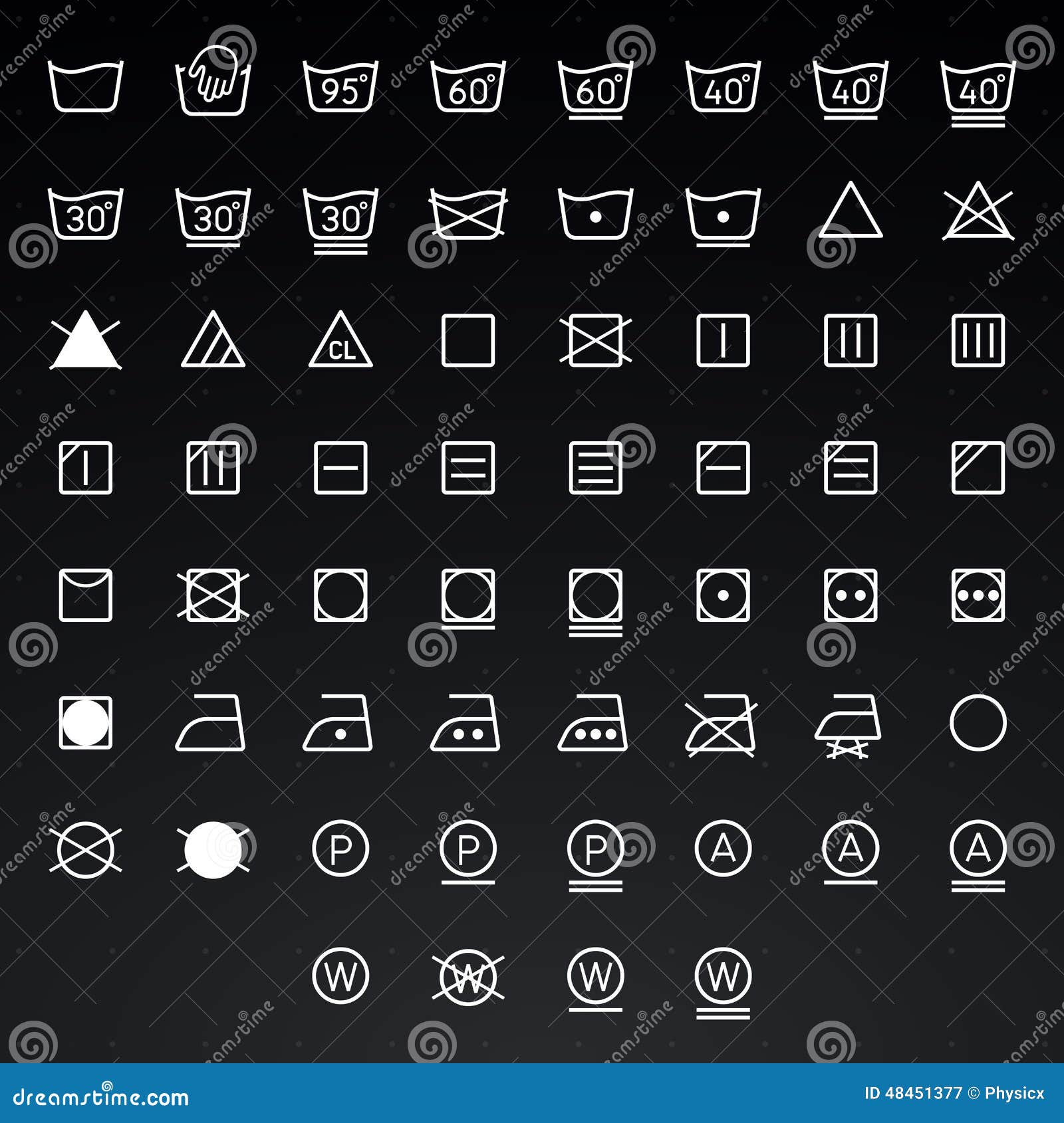 Washing Symbols. Standard Vector Pictograms For Labels. Laundry Tags ...