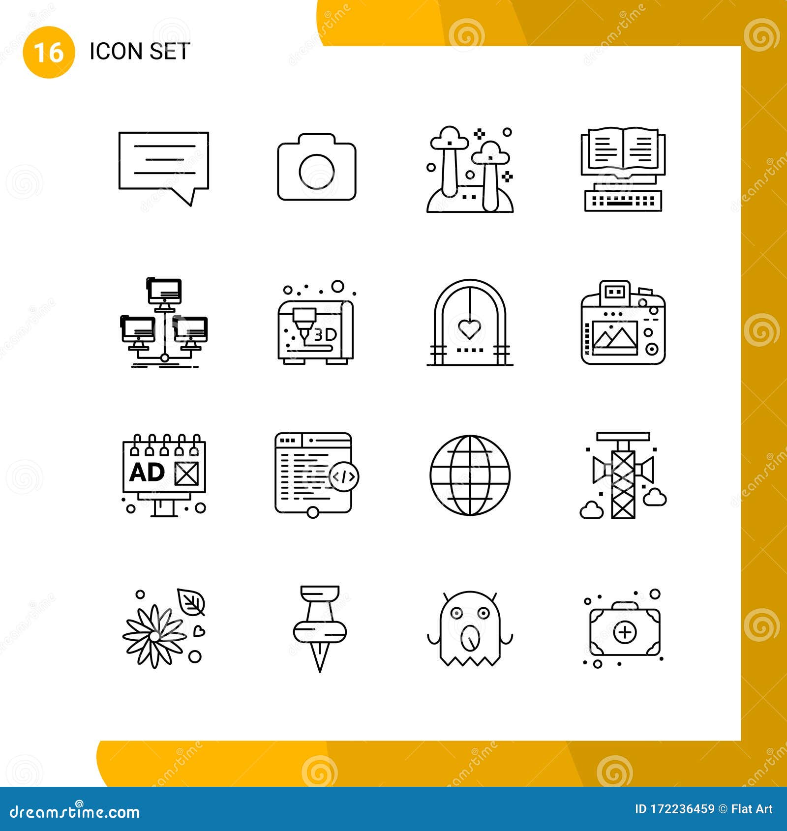 16 Icon Set. Line Style Icon Pack Stock Vector - Illustration of ...