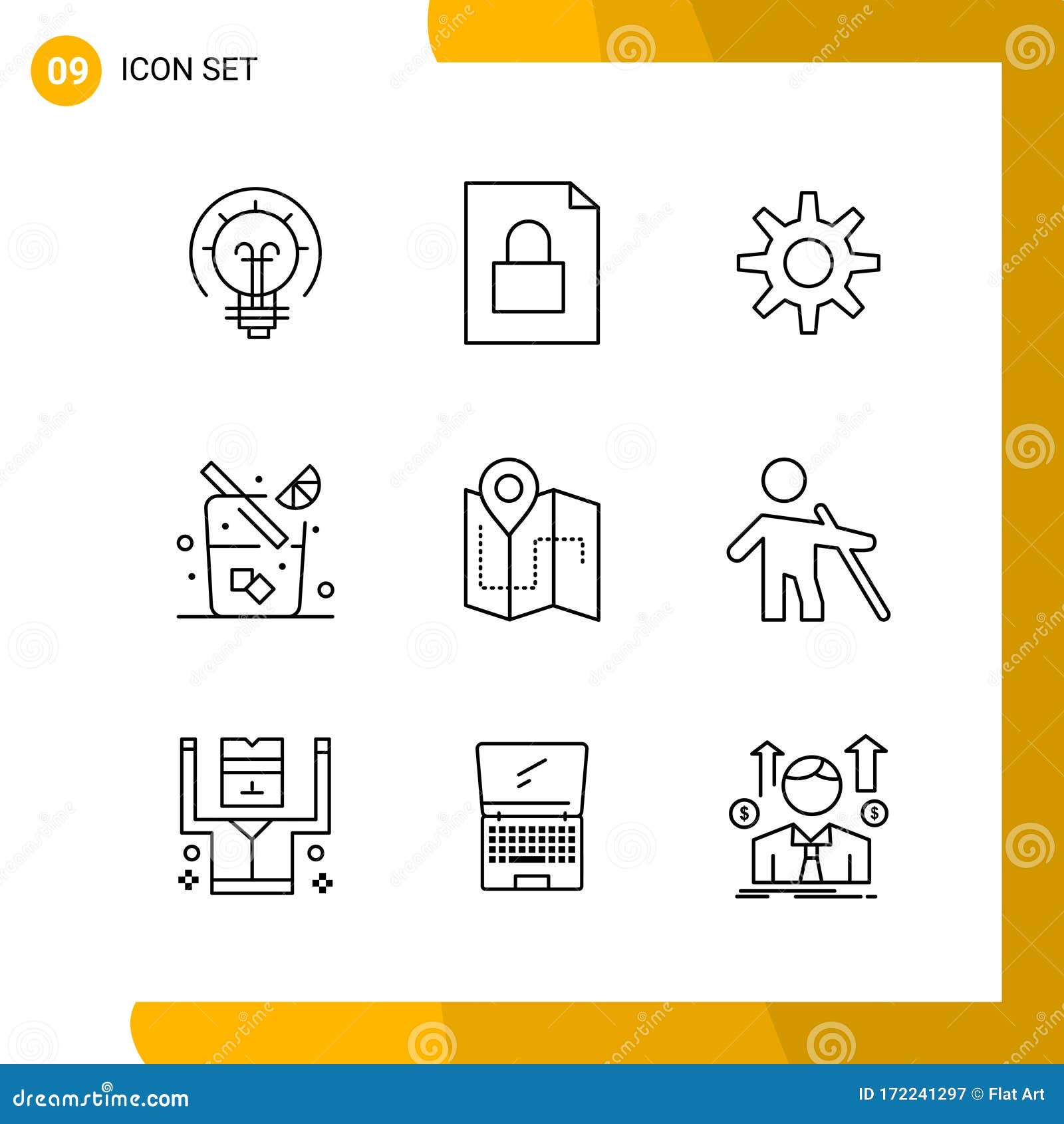 9 Icon Set. Line Style Icon Pack Stock Vector - Illustration of fresh ...