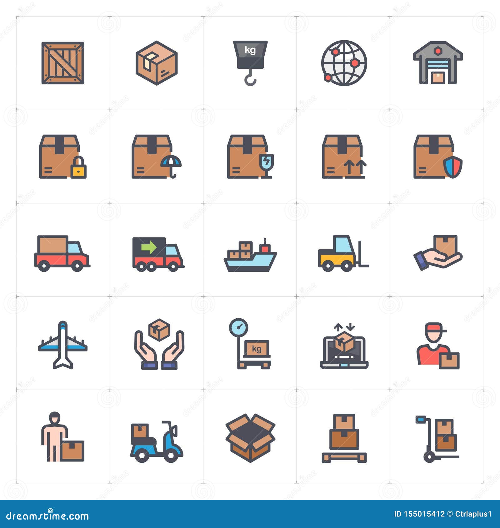 Icon Set - Logistic and Delivery Full Color Stock Vector - Illustration ...