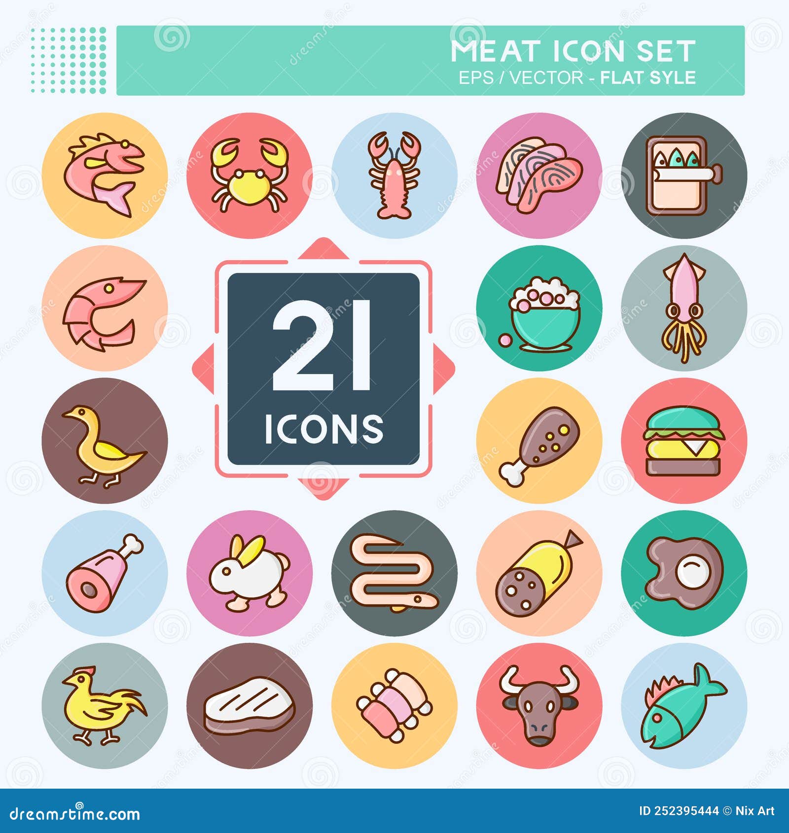 Icon Set Meat. Suitable for Food. Flat Style. Simple Design Editable ...