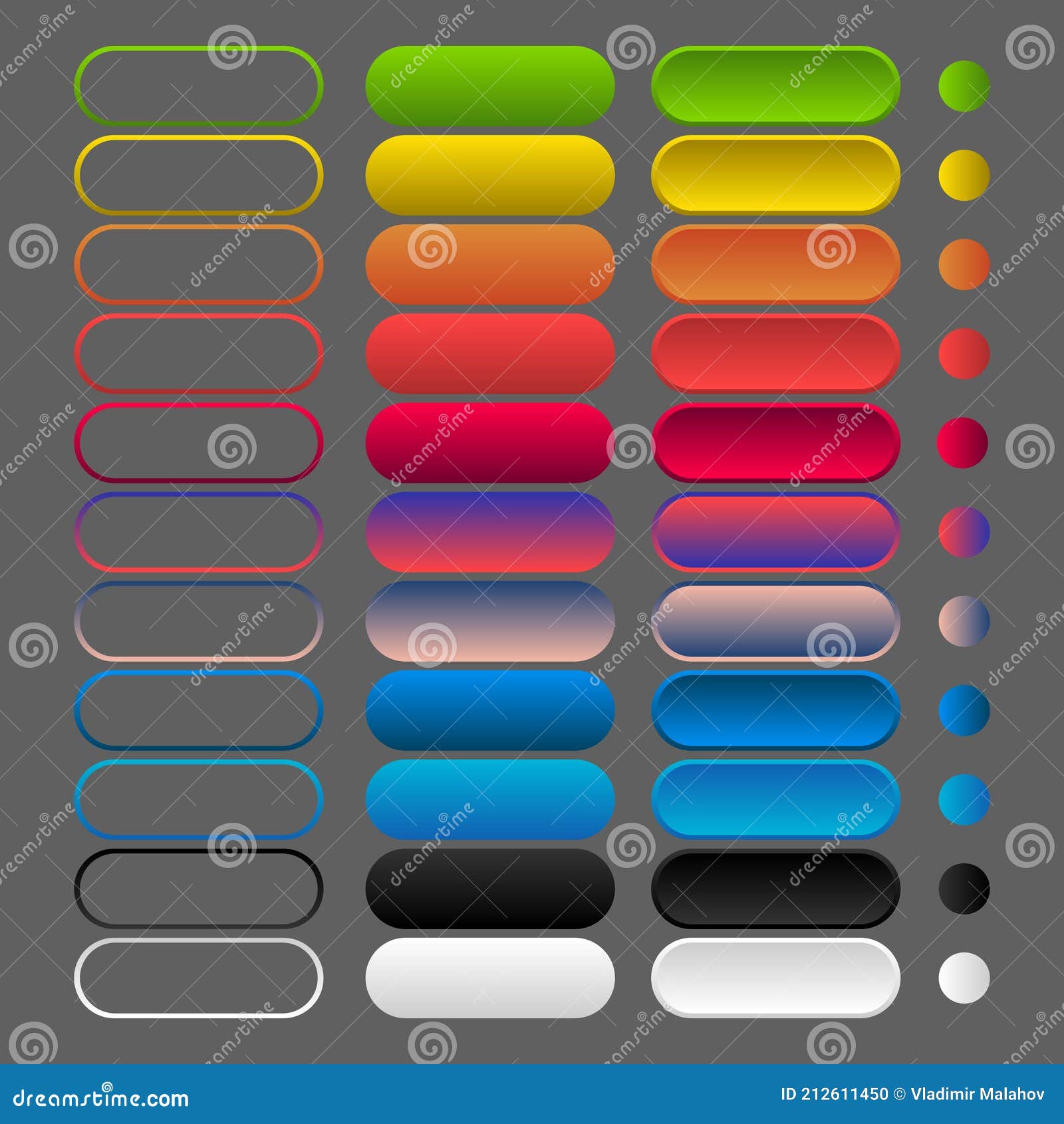 Icon Set Multi Colored Button in Flat Style. Stock Vector ...