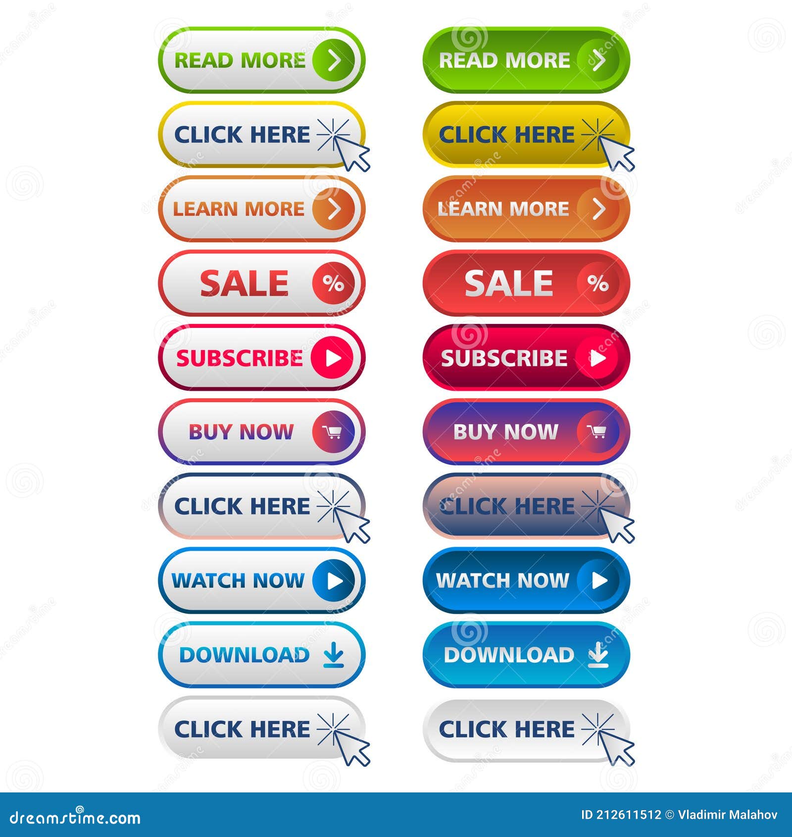 Icon Set Multi Colored Button in Flat Style. Stock Vector ...