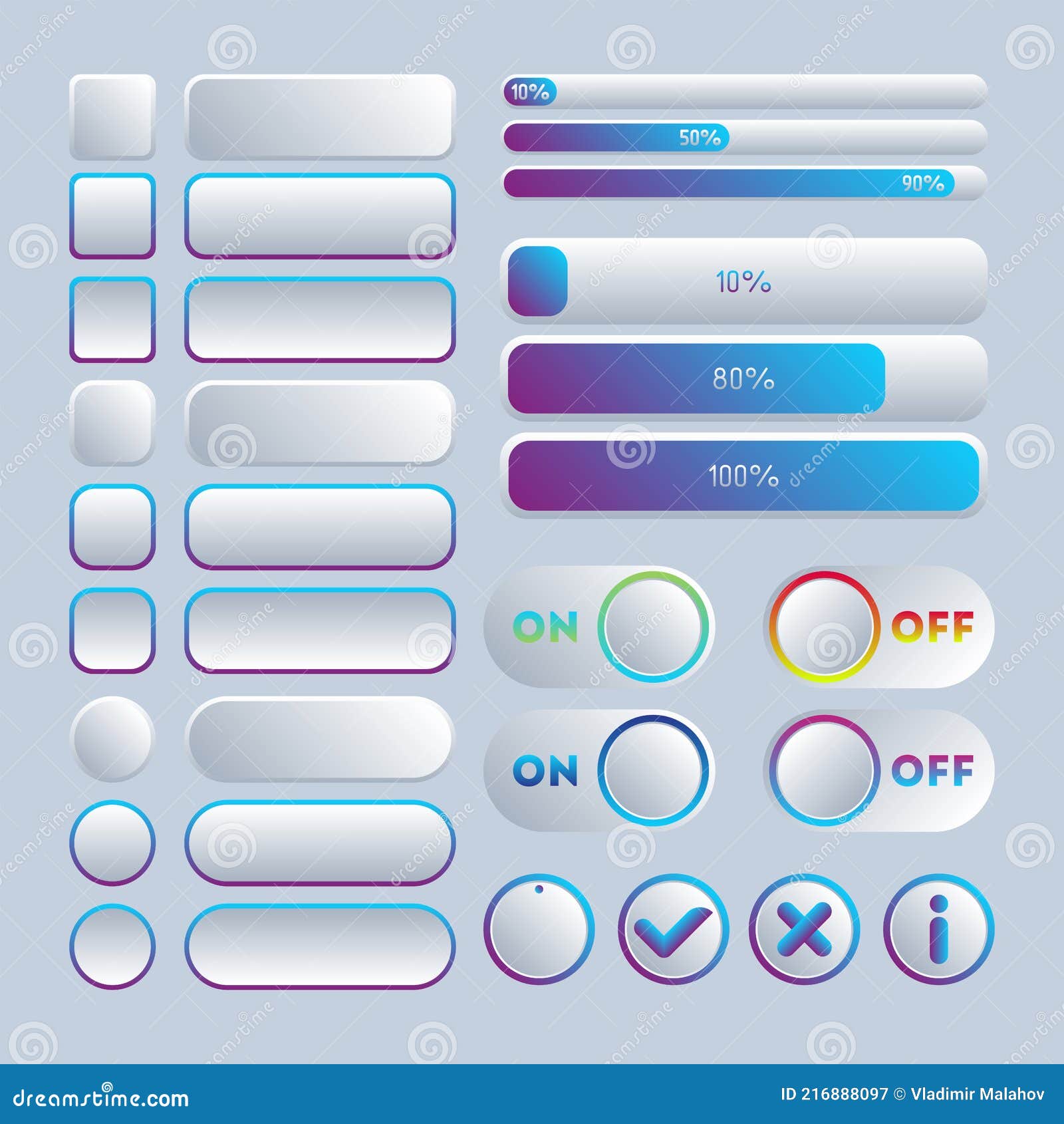 Icon Set Multi Colored Button in Flat Style. Stock Vector ...