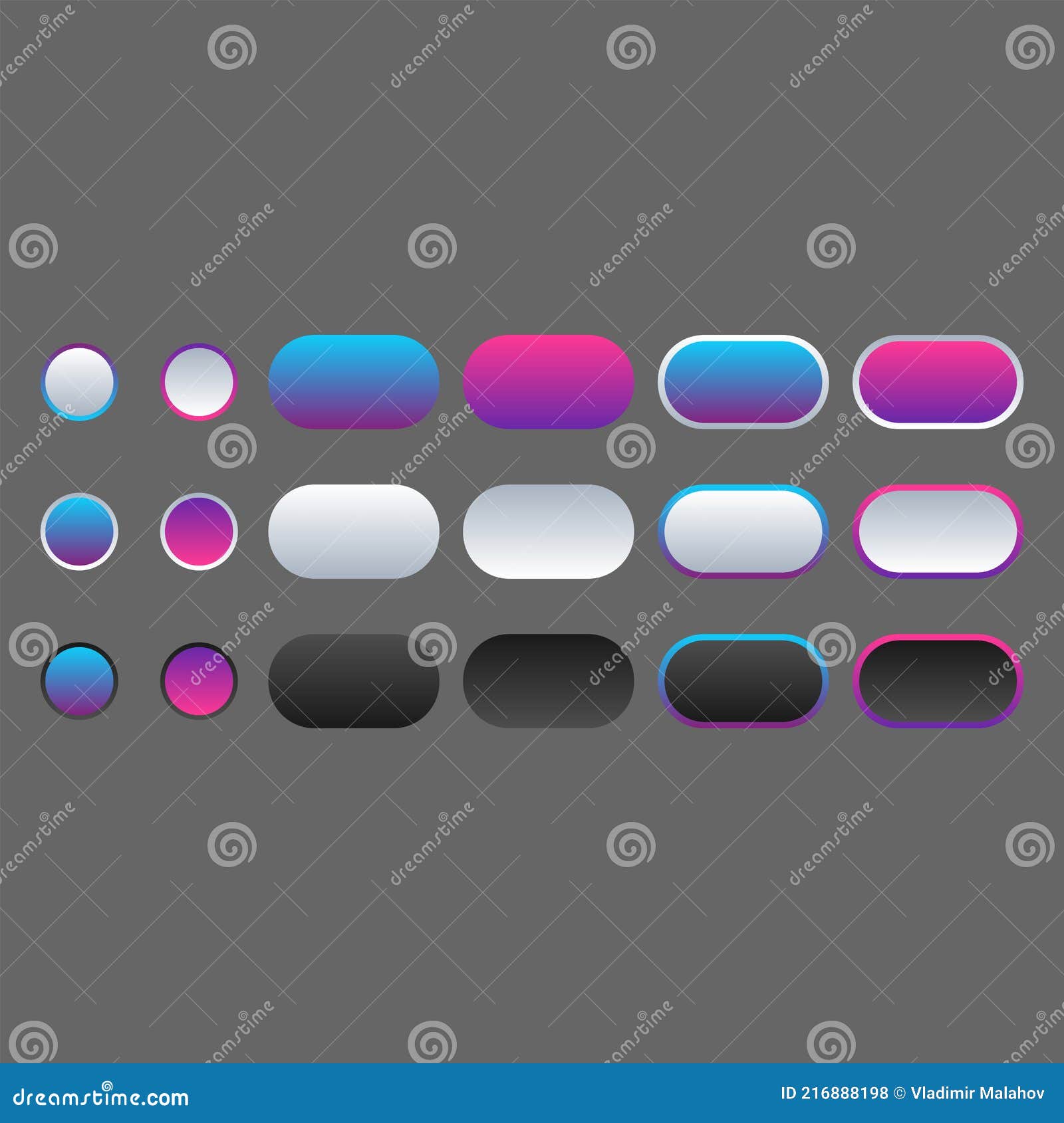 Icon Set Multi Colored Button in Flat Style. Stock Vector ...