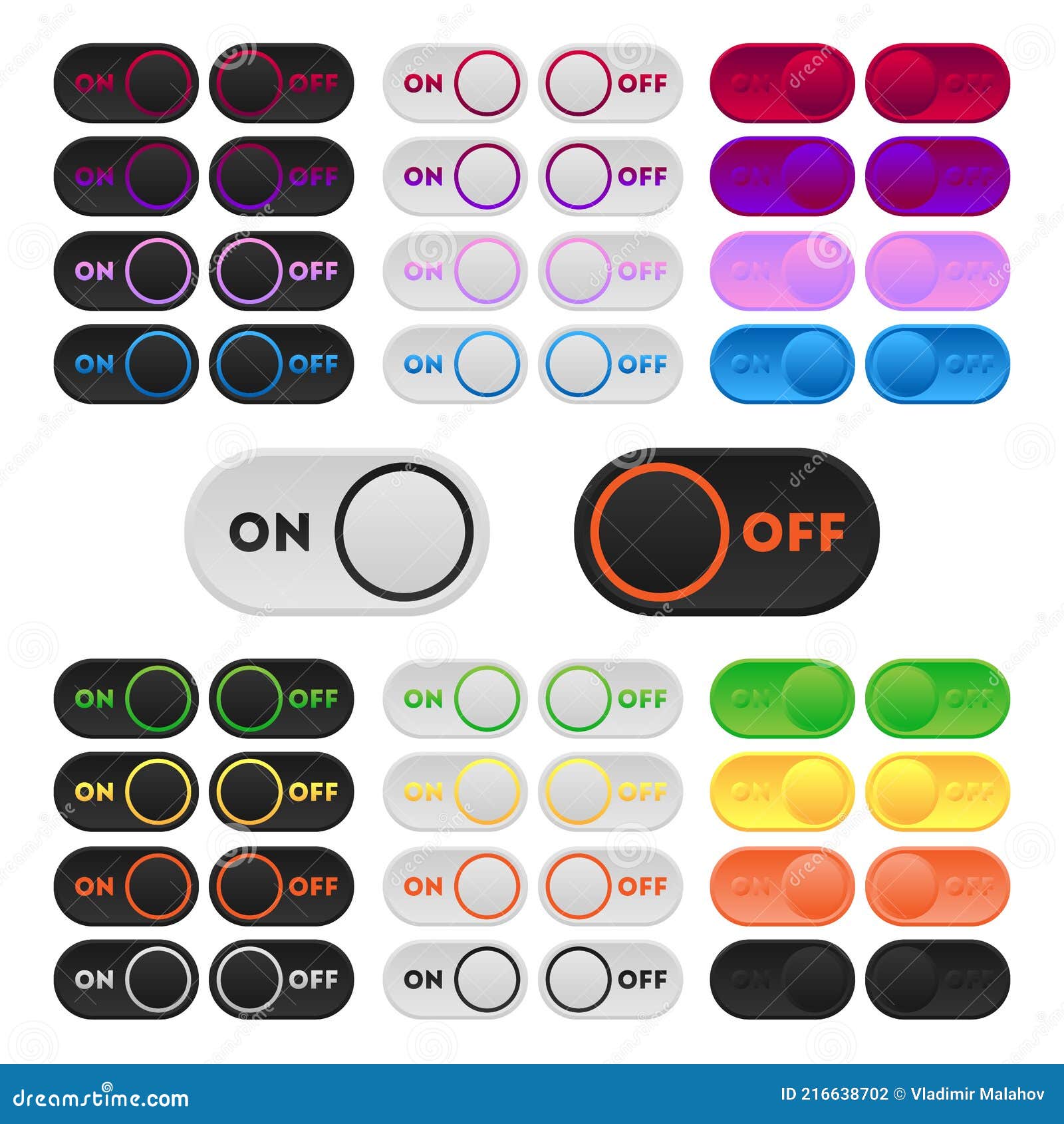 Icon Set Multi Colored Button in Flat Style. Stock Vector ...