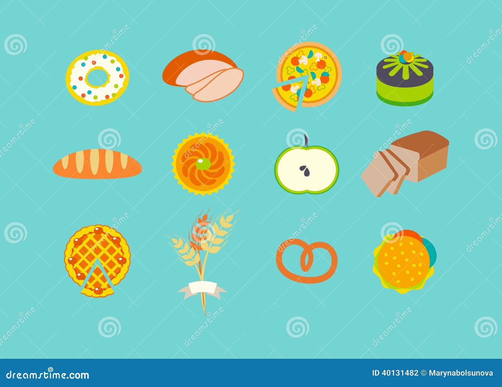 Icon set with pastries. stock vector. Illustration of food - 40131482