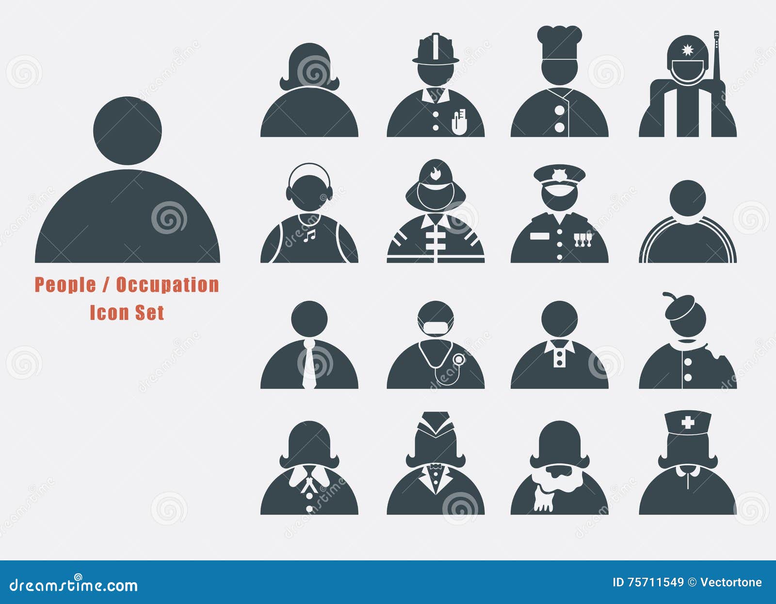 Icon Set of People and Occupation in Simple Black and White Graphic ...
