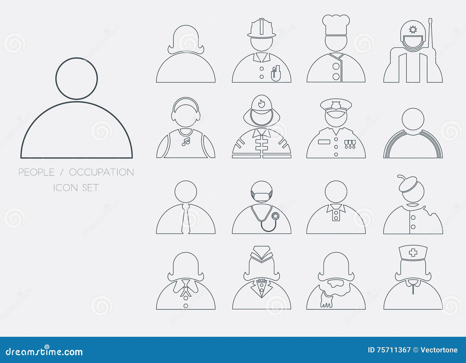 Icon Set of People and Occupation in Simple Thin Line Graphic. Stock ...