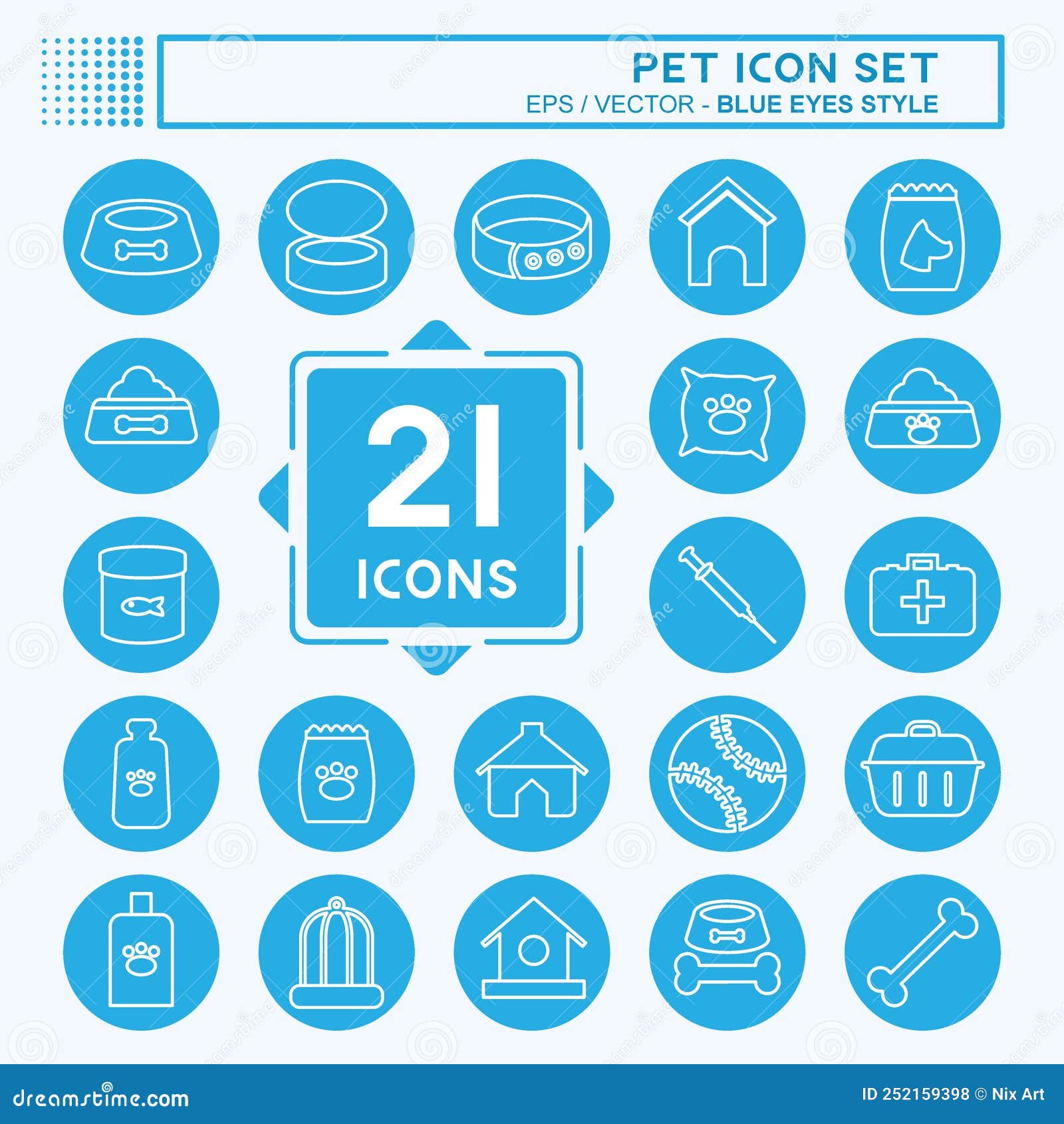 Icon Set Pet - Blue Eyes Style - Simple Illustration,Editable Stroke ...