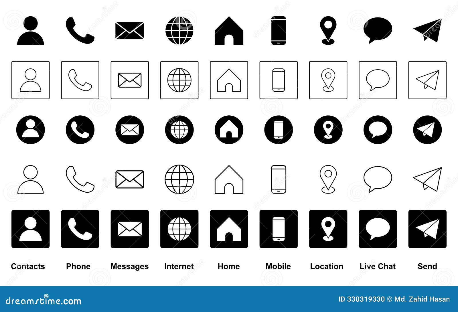 Icon Set Phone, Contact, Web, Home, Email, Location, Send, Share, Chat ...