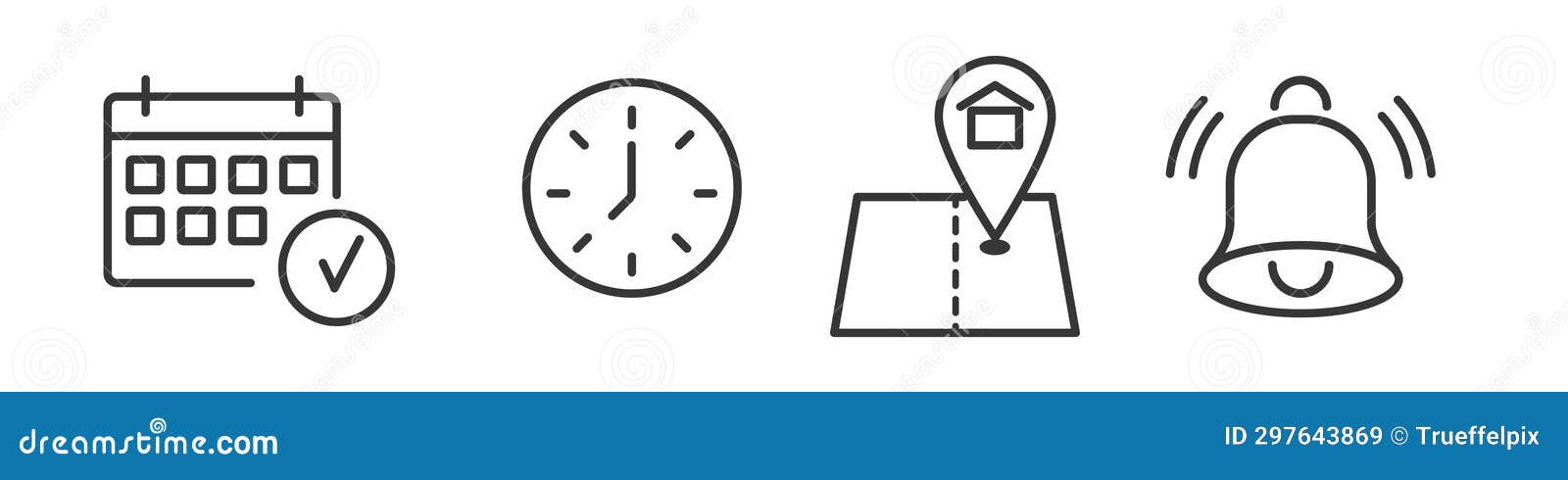 Icon Set Place, Time, Date and Notification Vector Illustration Stock ...
