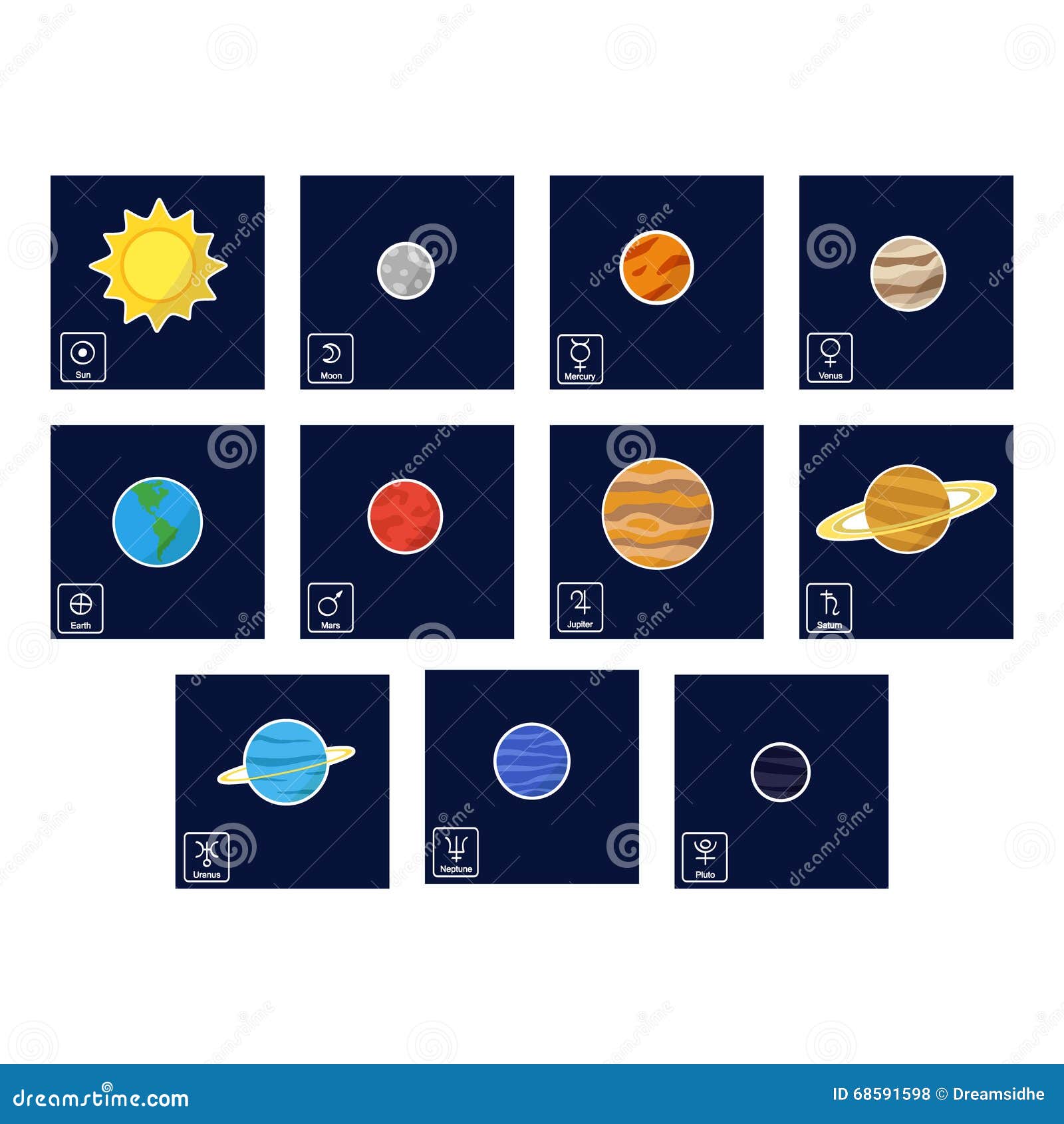 Icon Set with Planets and Astrology Symbols of Planets Stock Vector ...