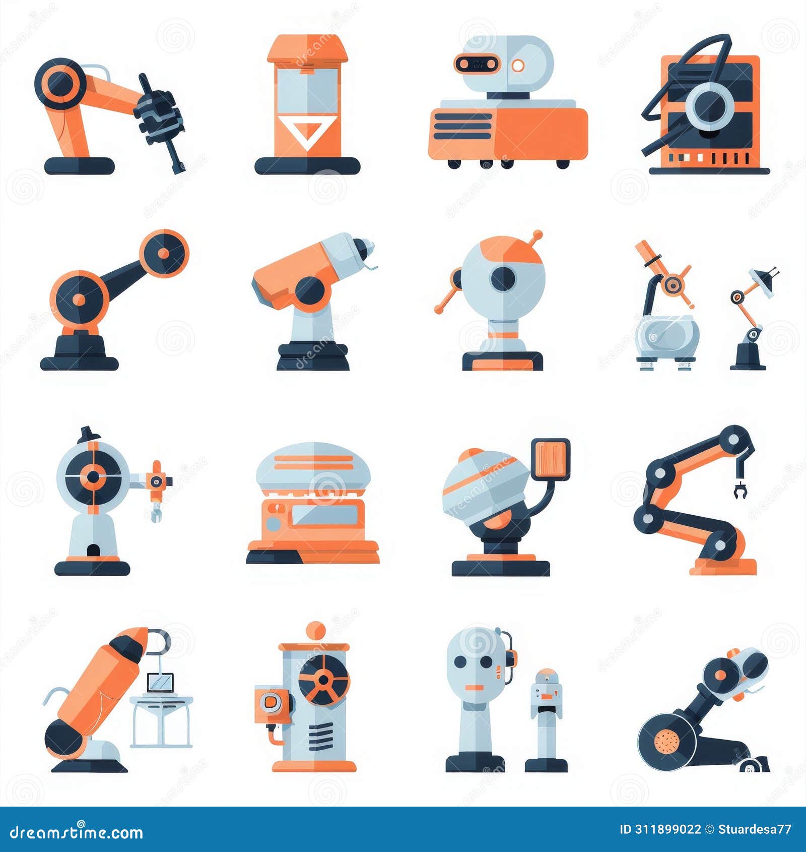 Industrial Robots Icon Collection Stock Illustration - Illustration of ...