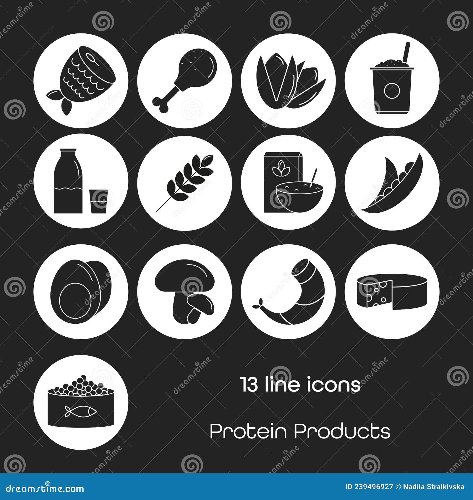 Icon Set of Protein Products. Vector, on a White Background Stock ...