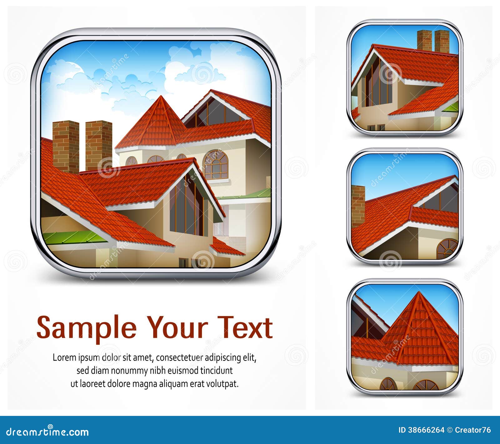 Icon Set with Red Tile Roof Stock Vector - Illustration of cottage ...