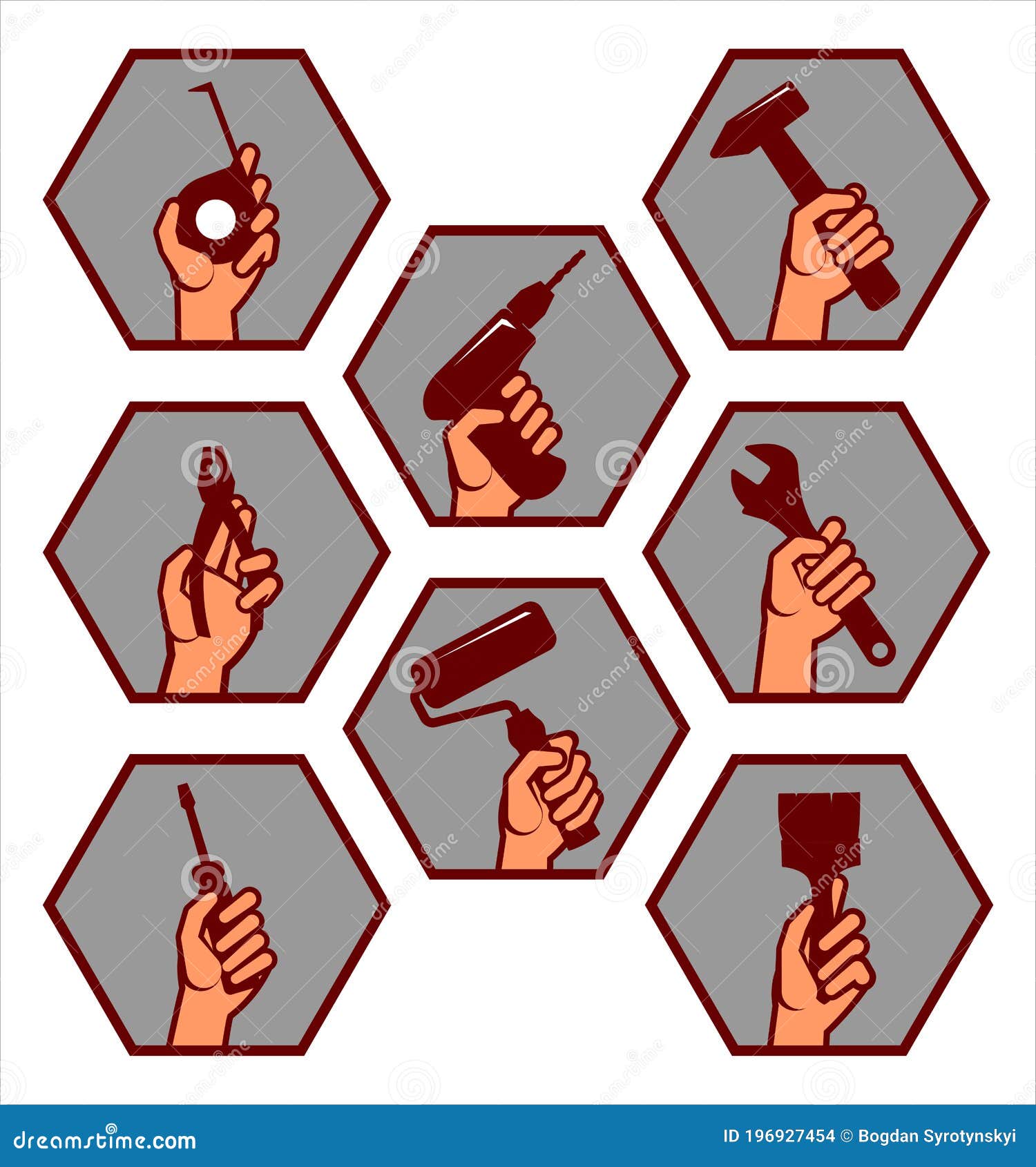 Hand_with_tool_icons_color stock vector. Illustration of object - 196927454