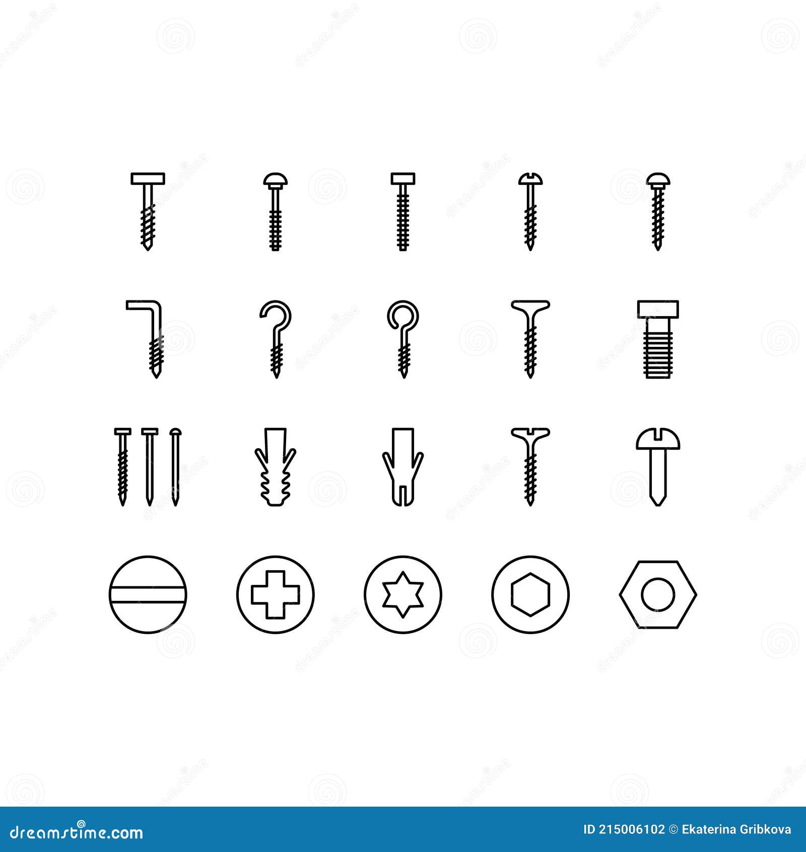 Icon Set of and Nails, Nuts, Bolts, Rivets and Nails for Fastening and ...